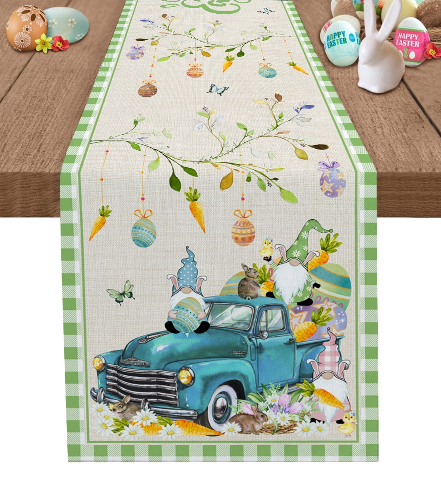 Easter Egg Gnome Rabbit Tulip Flowers Table Runner Wedding Table r ...