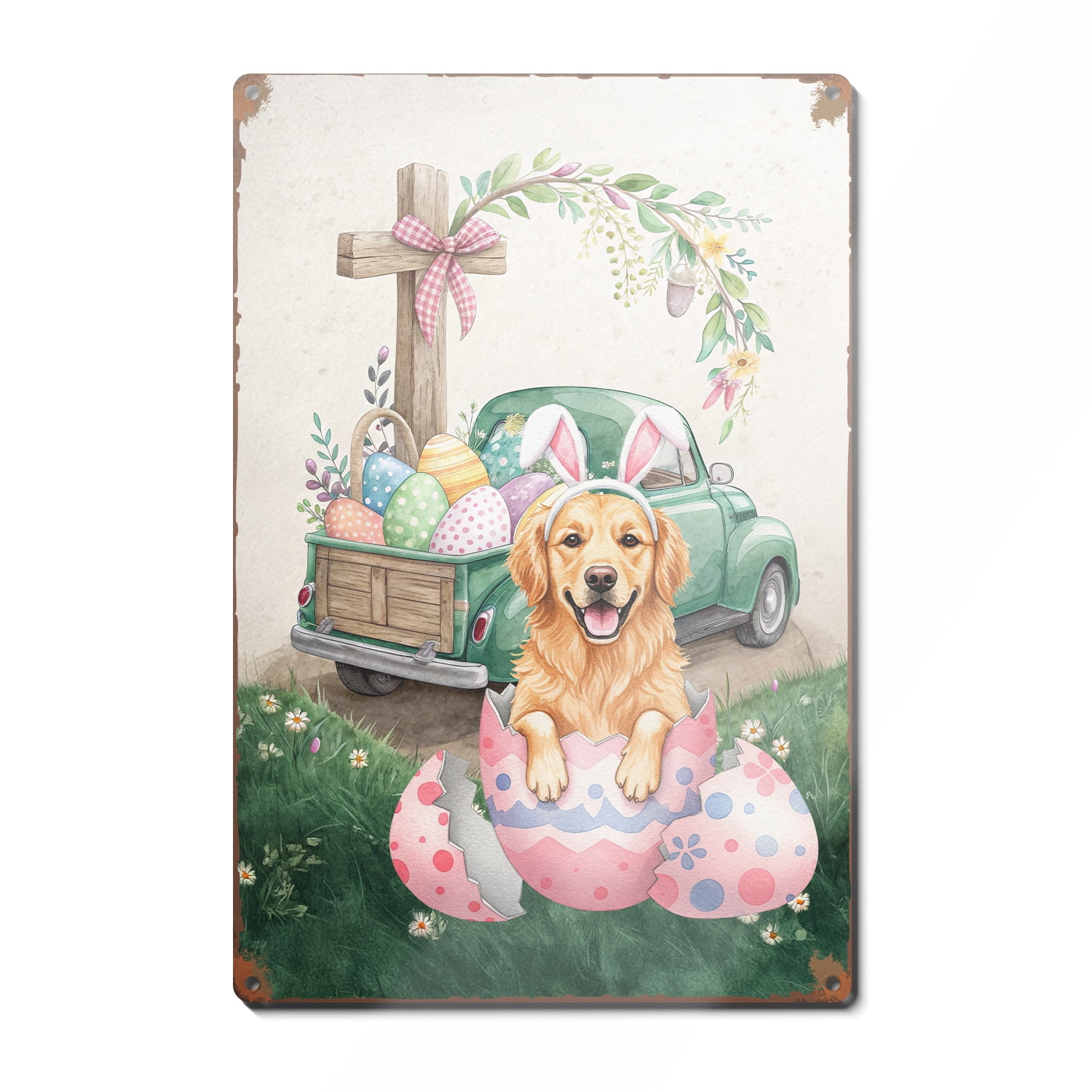 Easter Egg Golden Retriever Bunny Ear Welcome Spring Truck Vertical ...