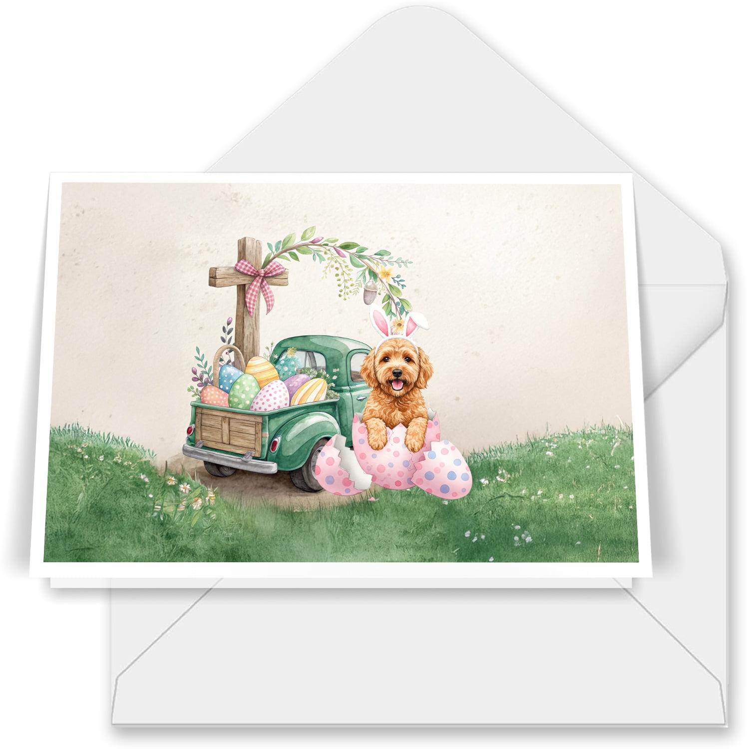 Easter Egg Goldendoodle Bunny Ear Welcome Spring Truck 7x5in Folded ...