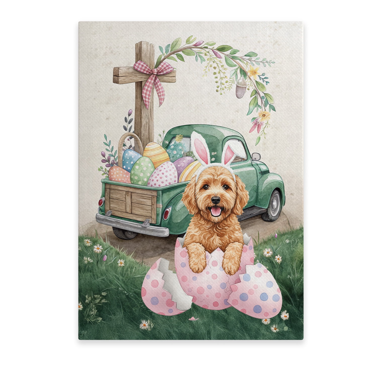 Easter Egg Goldendoodle Bunny Ear Welcome Spring Truck Vertical Matte ...