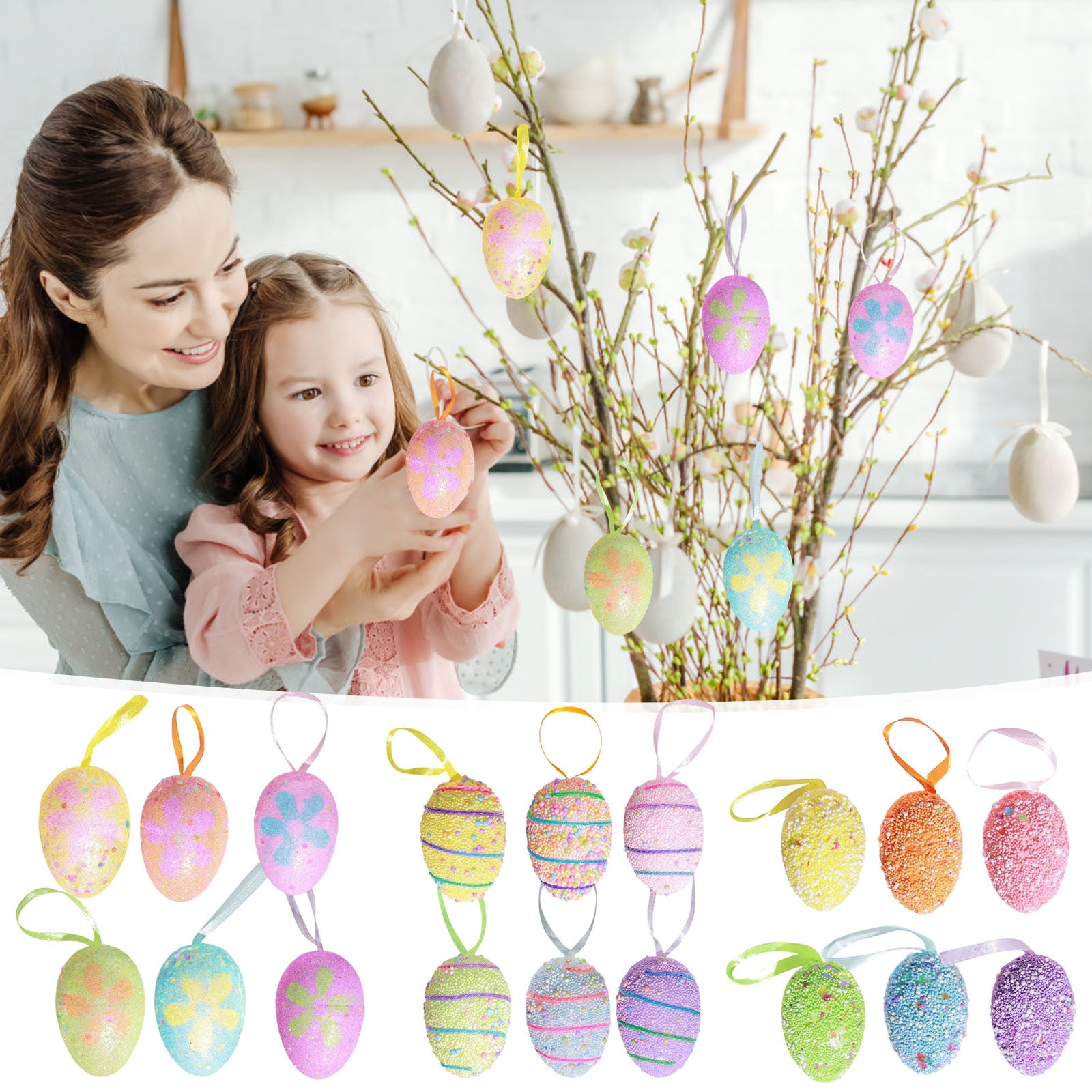 Easter Egg Hanging Ornaments 6-Pack | Colorful Spring Decoration for ...