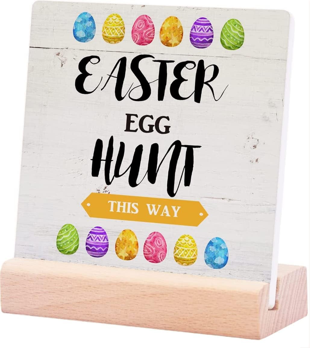 Easter Egg Hunt Ceramic Table Sign Plaque Rustic Easter Eggs Tabletop ...