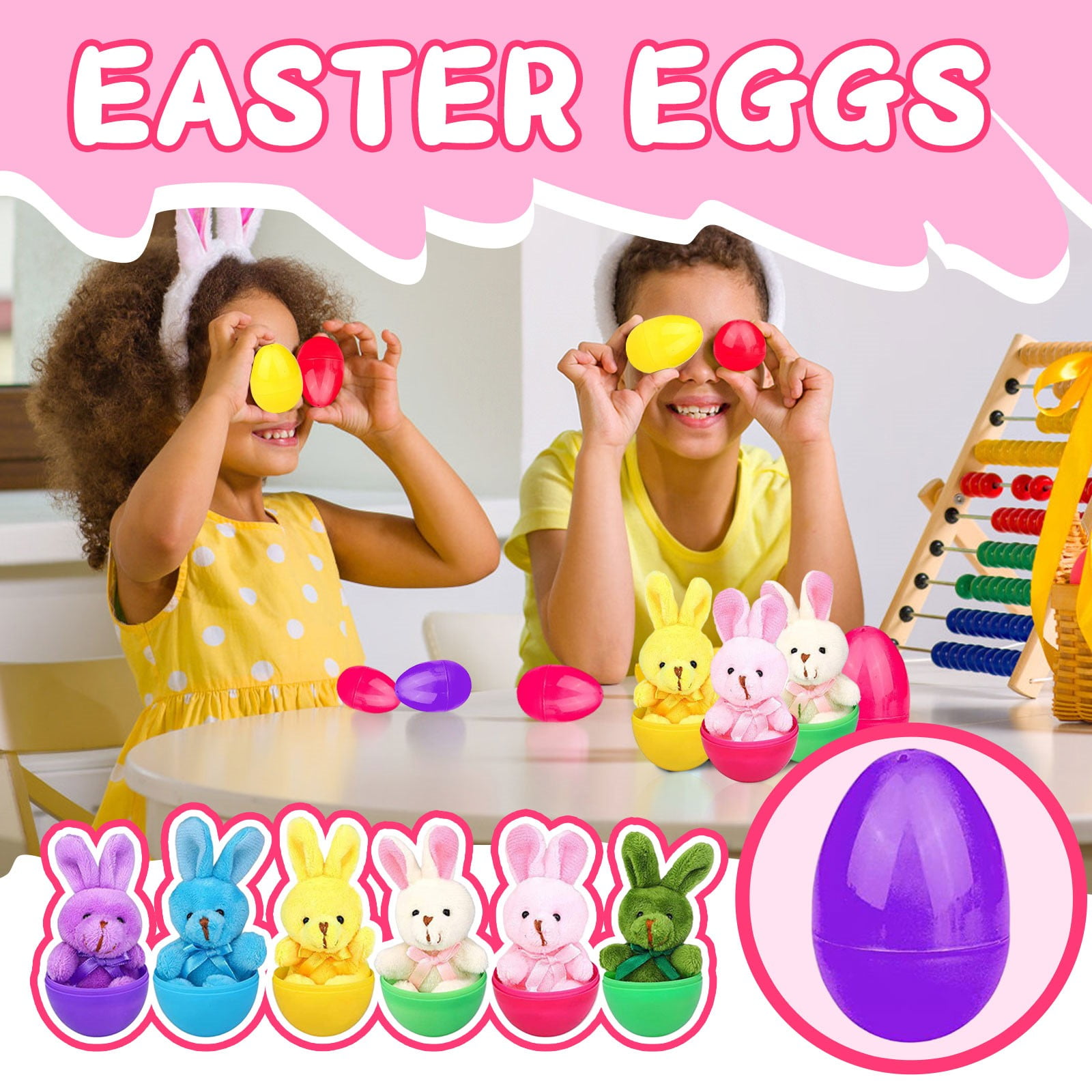Easter Egg Hunt Set with 12 Colorful Plastic Eggs and Plush Bunny Toys Perfect for Kids' Easter ...