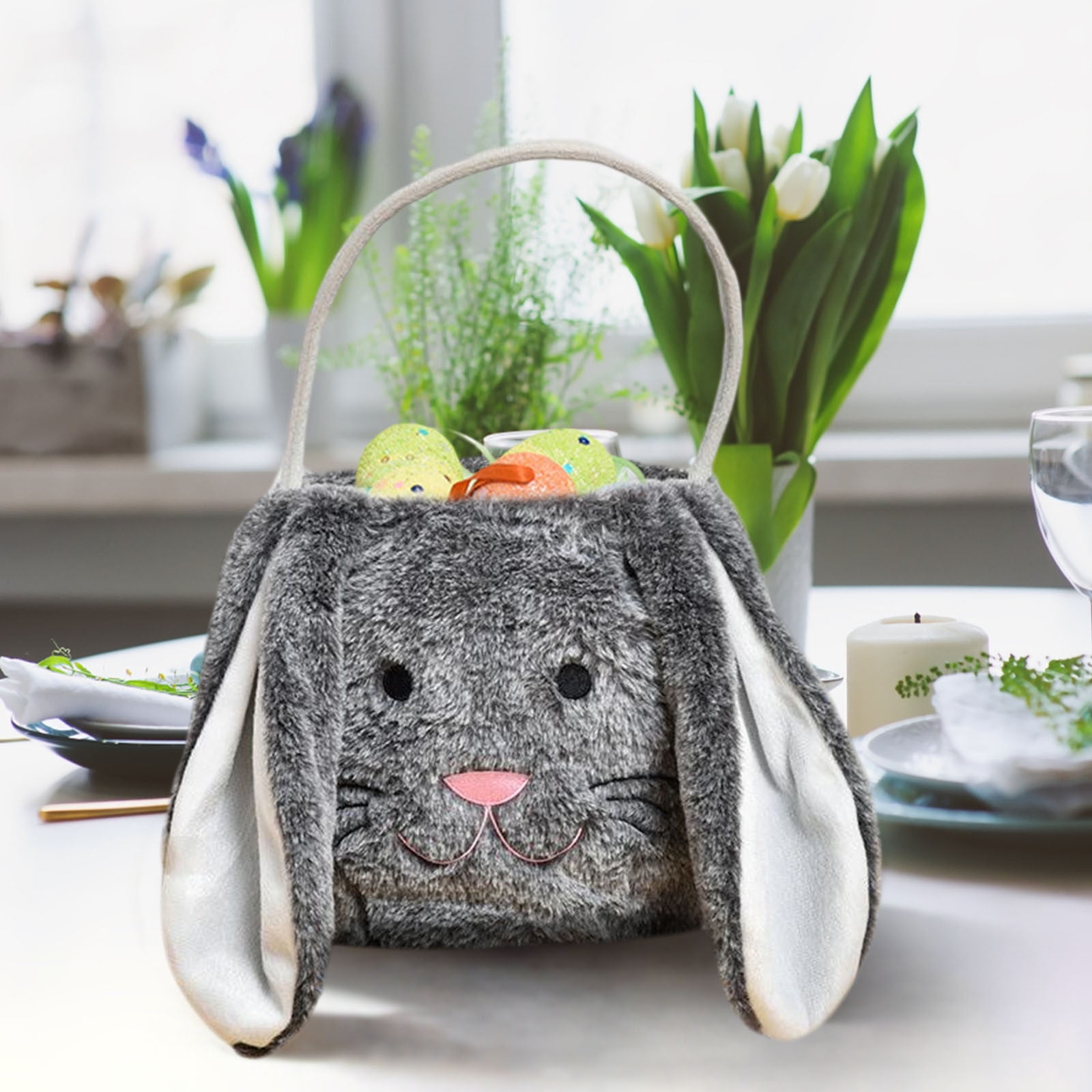 Easter Egg Hunting Basket, Plush Easter Bunny Basket, Long Ear Easter ...