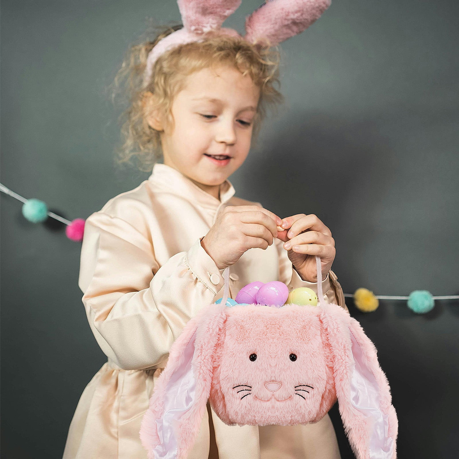 Easter Egg Hunting Basket, Plush Easter Bunny Basket, Long Ear Easter ...