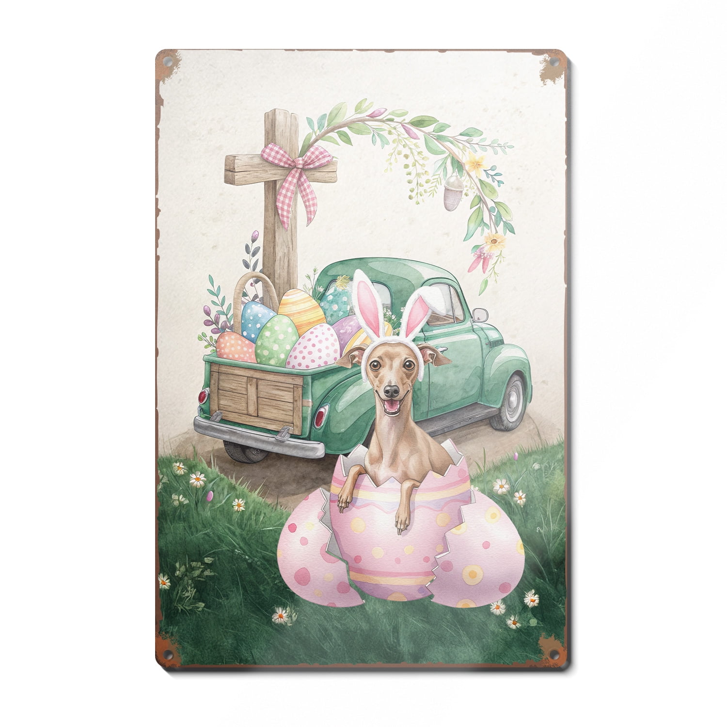 Easter Egg Italian Greyhound Bunny Ear Welcome Spring Truck Vertical ...
