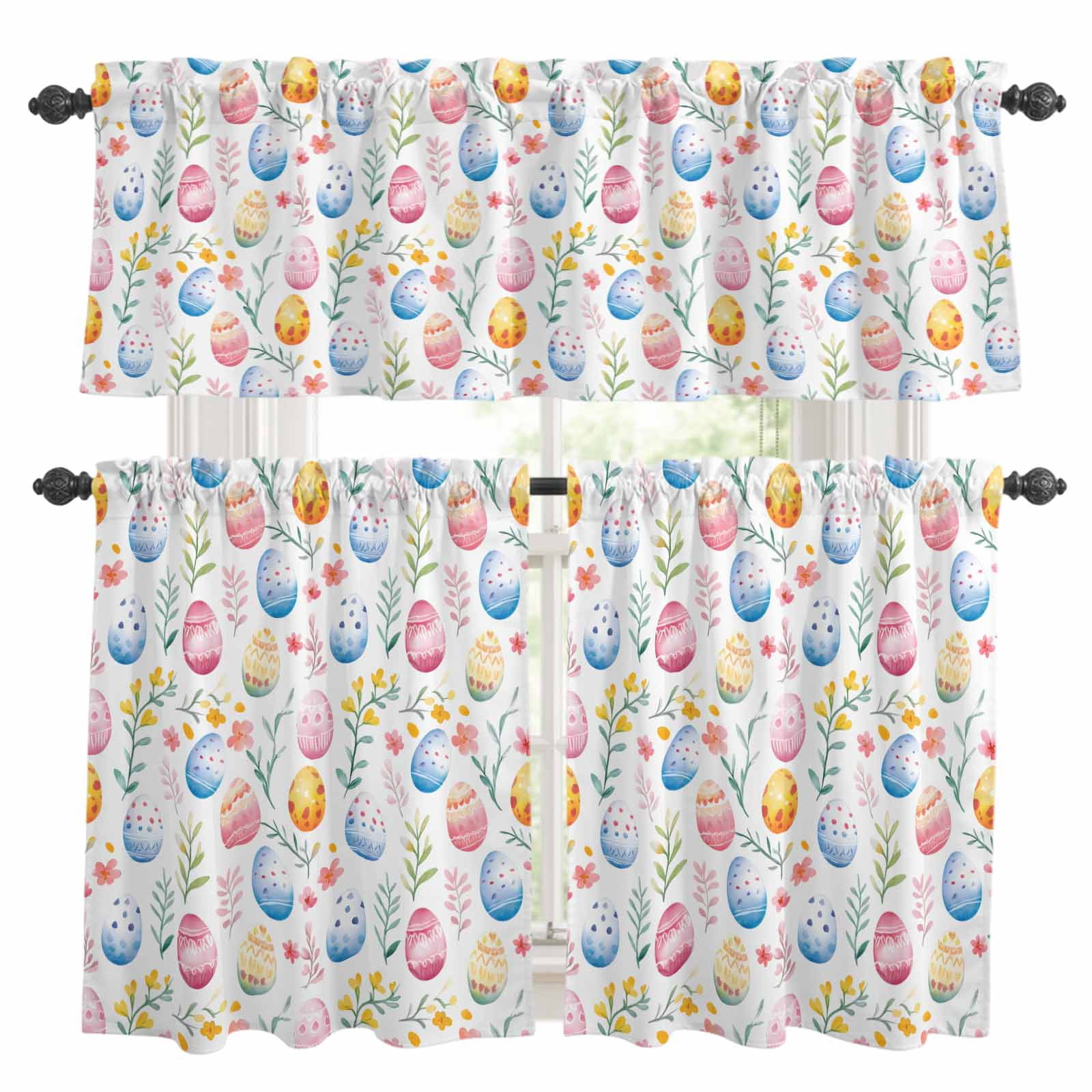 Easter Egg Kitchen Curtains and Valances Set, Colorful Eggs Watercolor ...
