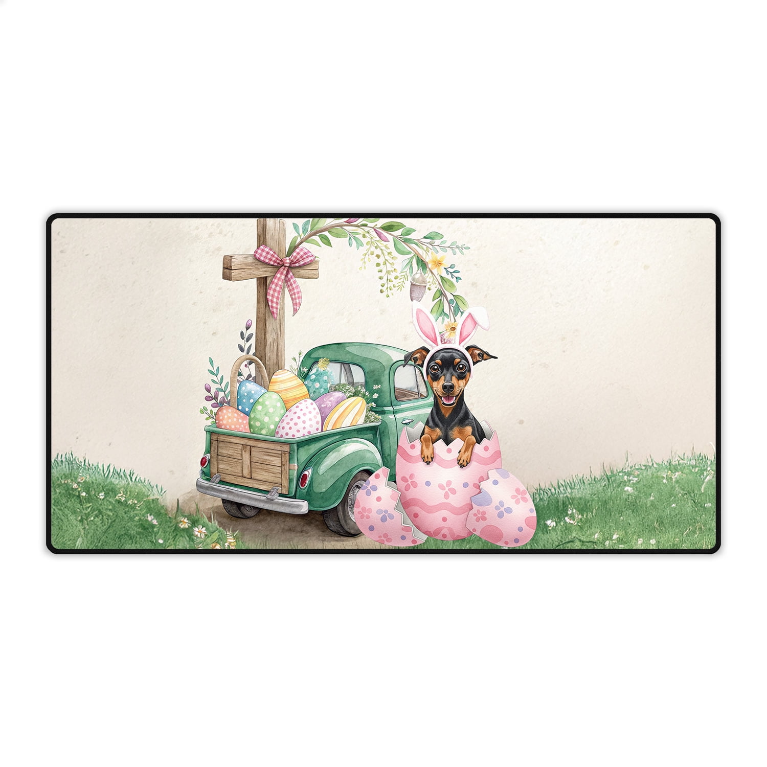 Easter Egg Miniature Pinscher Bunny Ear Welcome Spring Truck Desk Mat ...