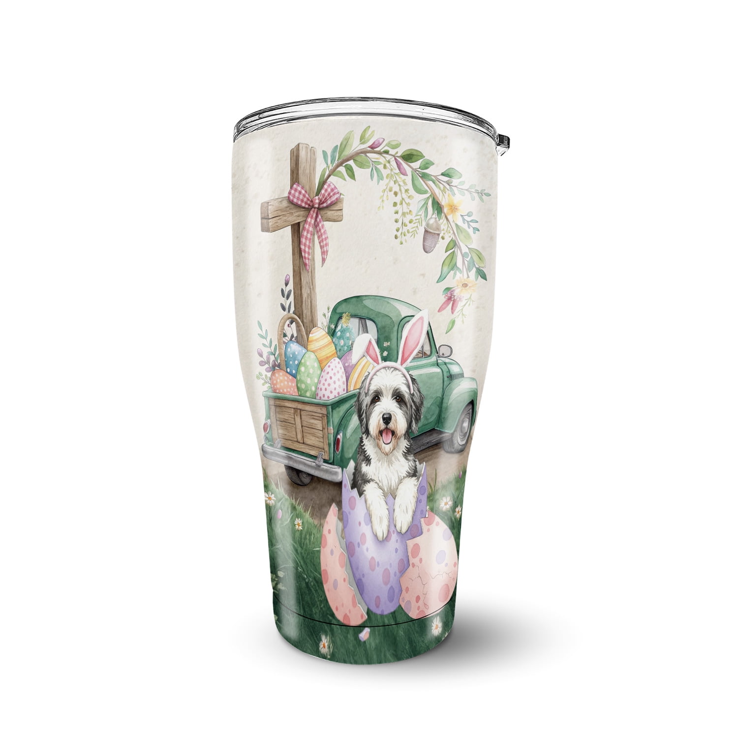 Easter Egg Old English Sheepdog Bunny Ear Welcome Spring Truck 30oz ...