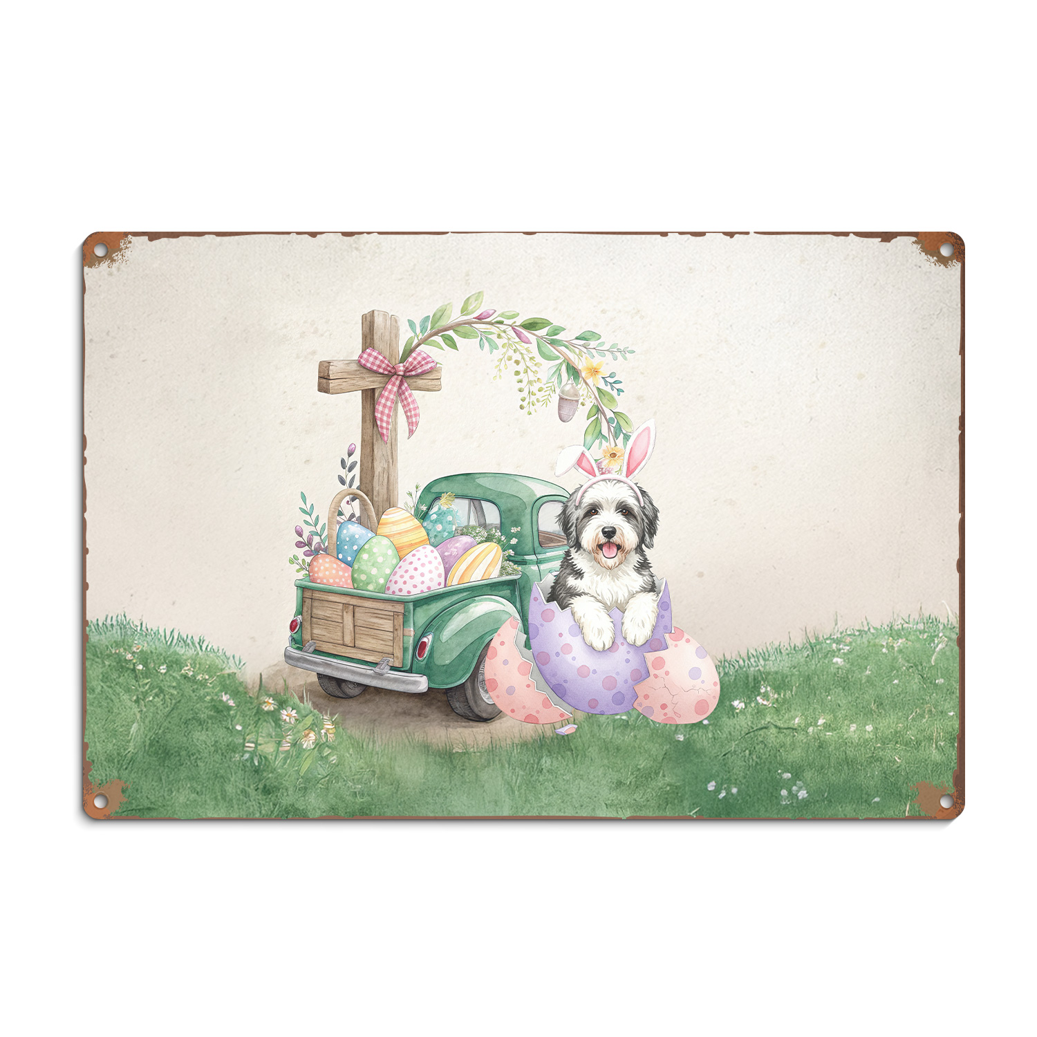 Easter Egg Old English Sheepdog Bunny Ear Welcome Spring Truck ...