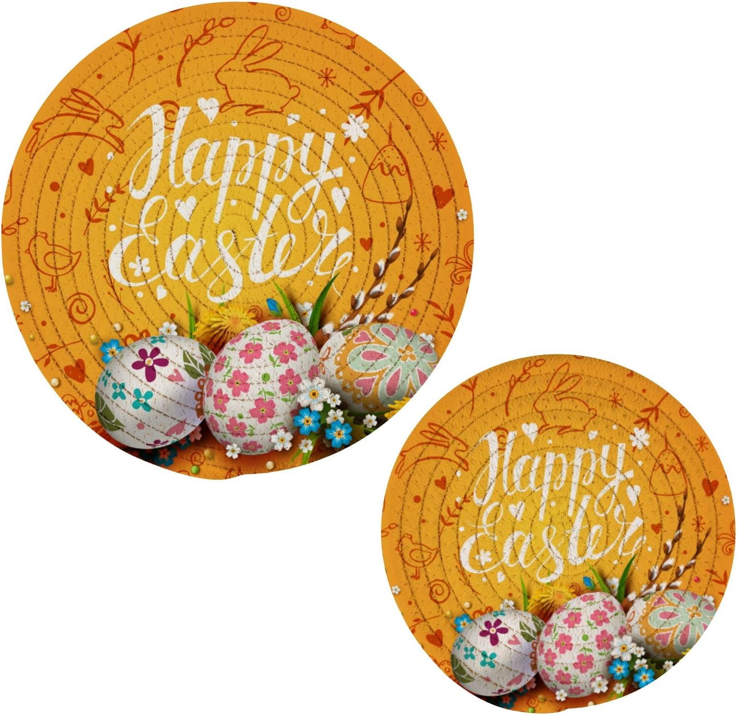 Easter Egg Orange Table Trivets for Hot Dishes Round Trivet Mat 2PCS ...