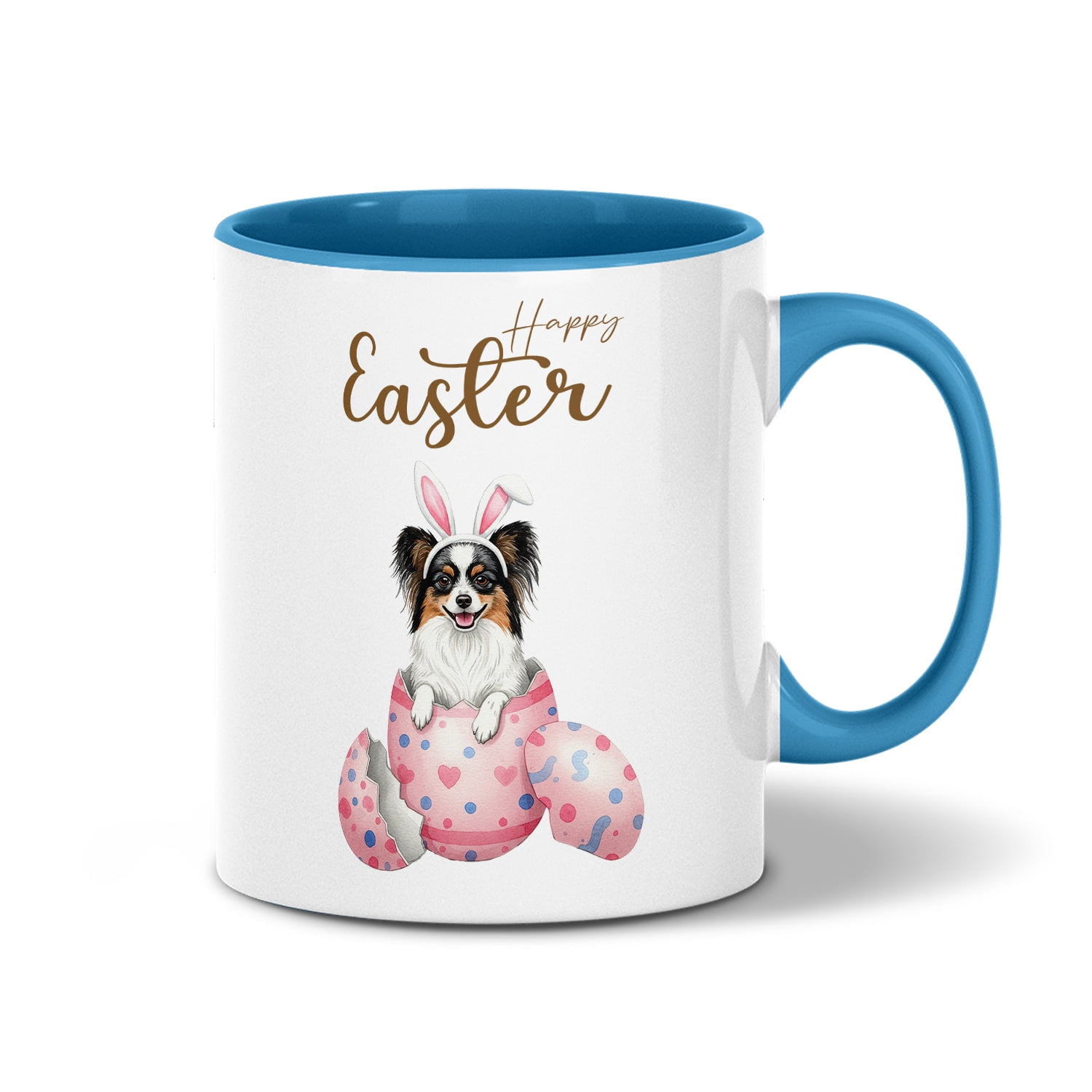 Easter Egg Papillon Bunny Ear Welcome Spring Truck 11oz Accent Two-tone Mug Pap Butterfly Dog ...
