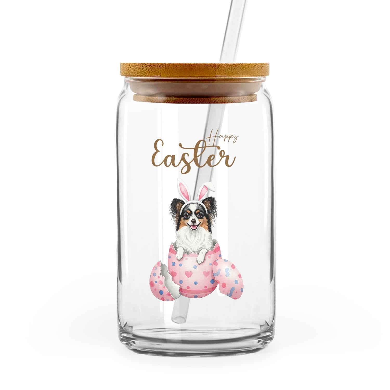 Easter Egg Papillon Bunny Ear Welcome Spring Truck 16oz Glass Cup Mug ...