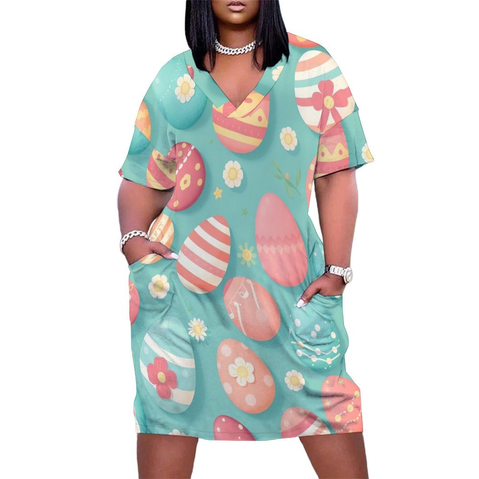 Easter Egg Pattern Loose Pocket Dress Clothes Summer Clothes for Women ...