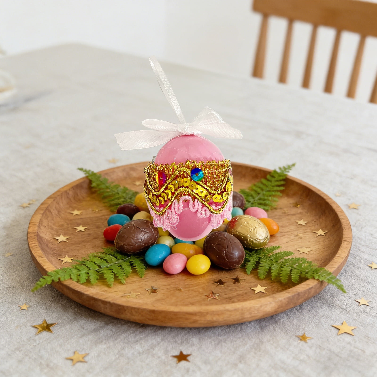 Easter Egg Pendant with Bow Ribbon, Plastic Hanging Ornament for Easter ...
