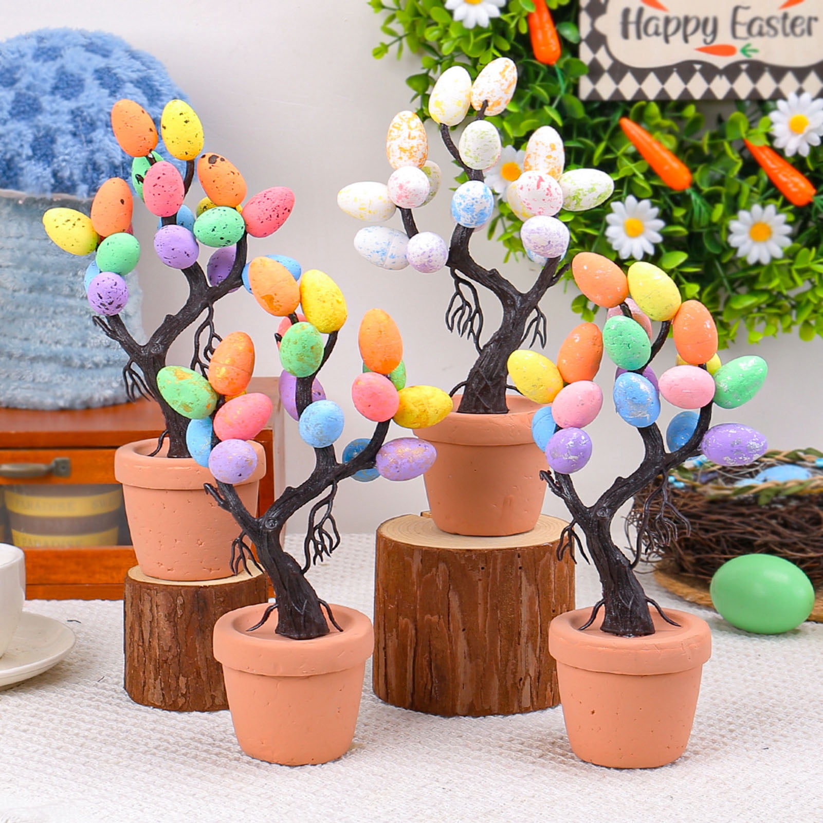 Easter Egg Plant Decorations Artificial Easter Egg Tree Pots Small Foam ...