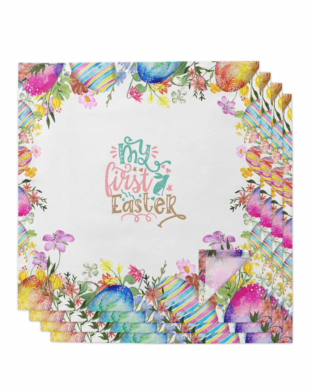 Easter Egg Plant Leaves Table Napkins Cloth Set Kitchen Dinner Tea ...