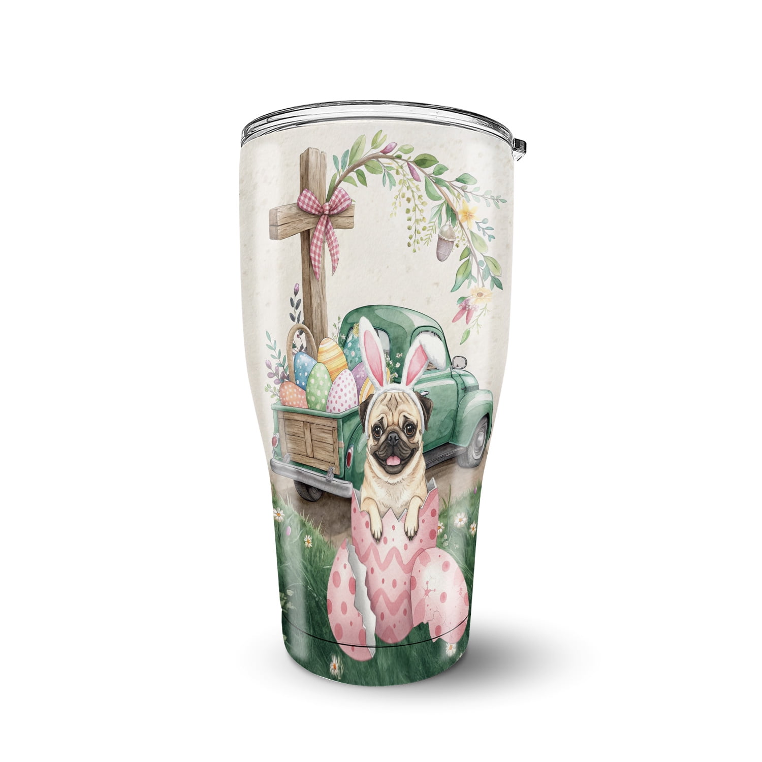 Easter Egg Pug Bunny Ear Welcome Spring Truck 30oz Stainless Steel ...