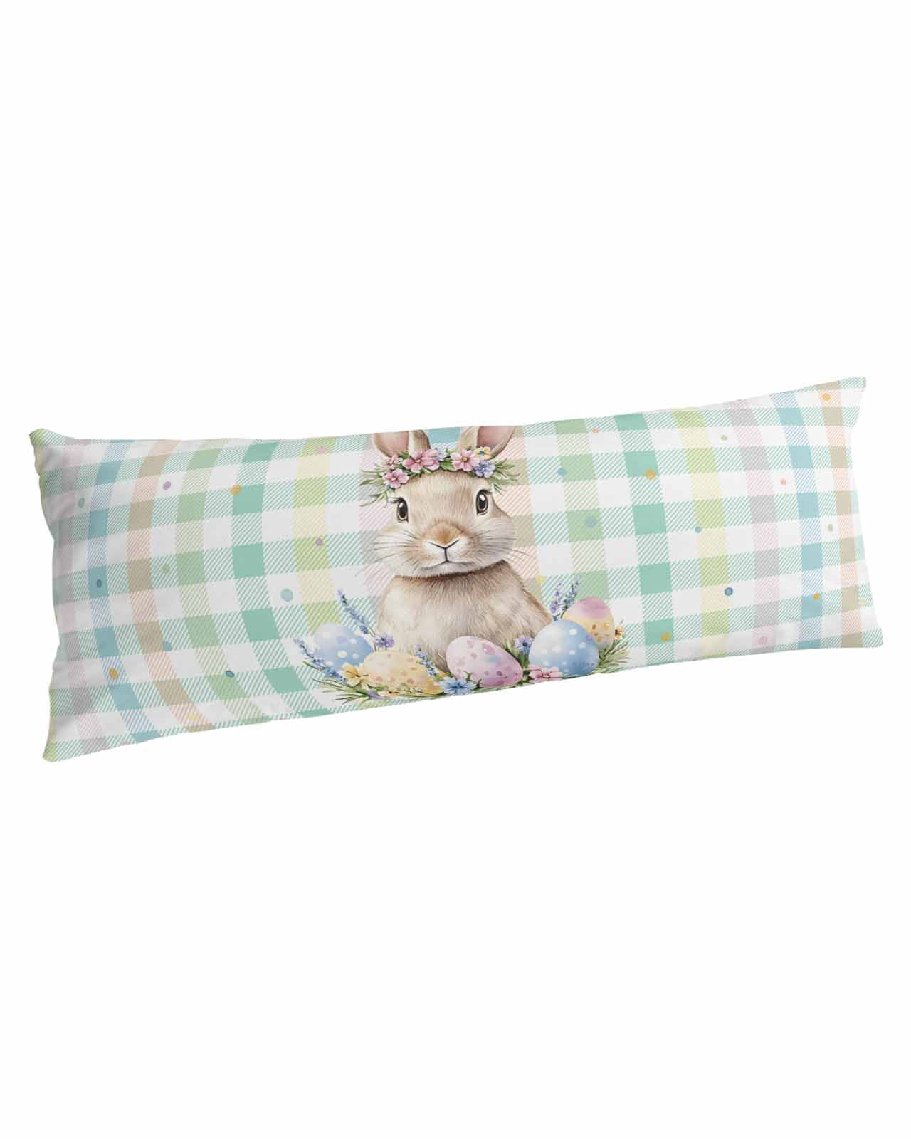 Easter Egg Rabbit Body Pillow Covers, Colorful Grid Checkered Polka ...