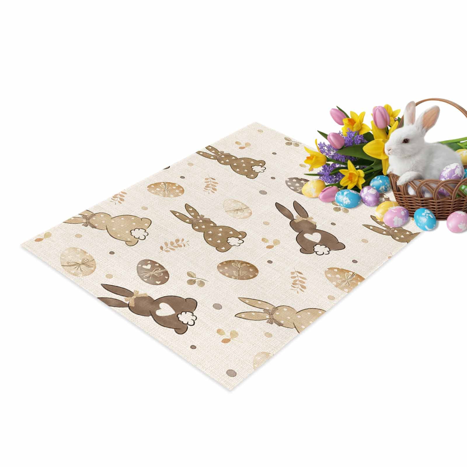 Easter Egg Rabbit Door Mat Brown Point Non Slip Absorbent Entrance Mat ...