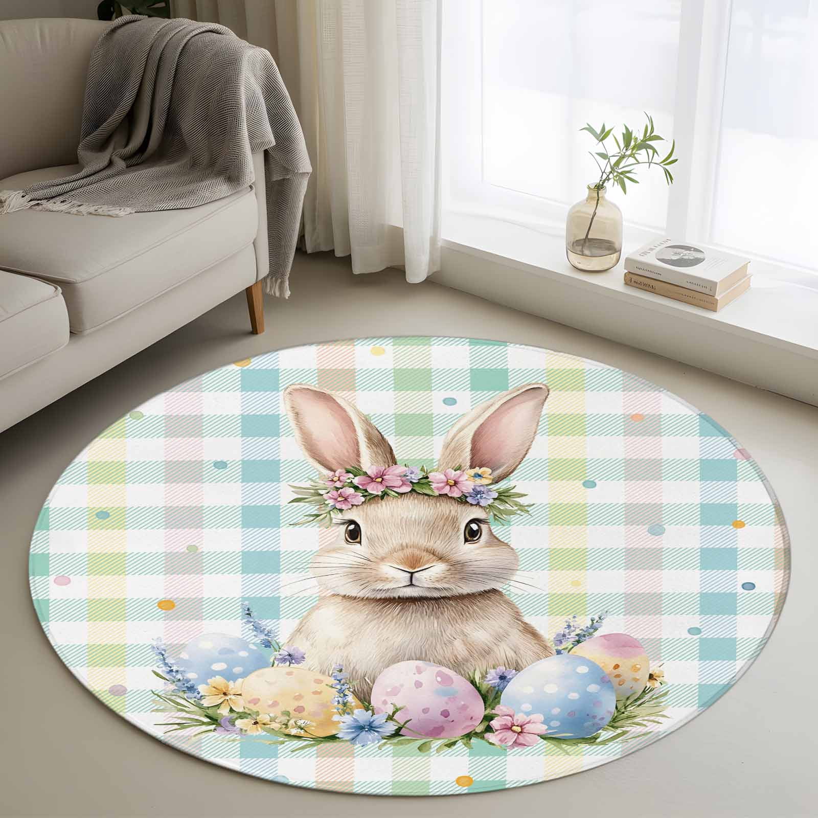 Easter Egg Rabbit Round Area Rug 3 FT, Small Kitchen Bathroom Mats ...