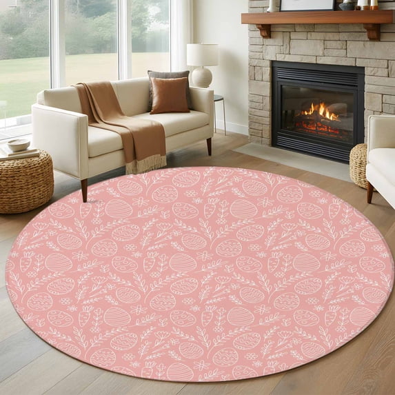 Easter Egg Round Rug 6ft Washable Circle Kitchen Rugs Non Slip Pink ...