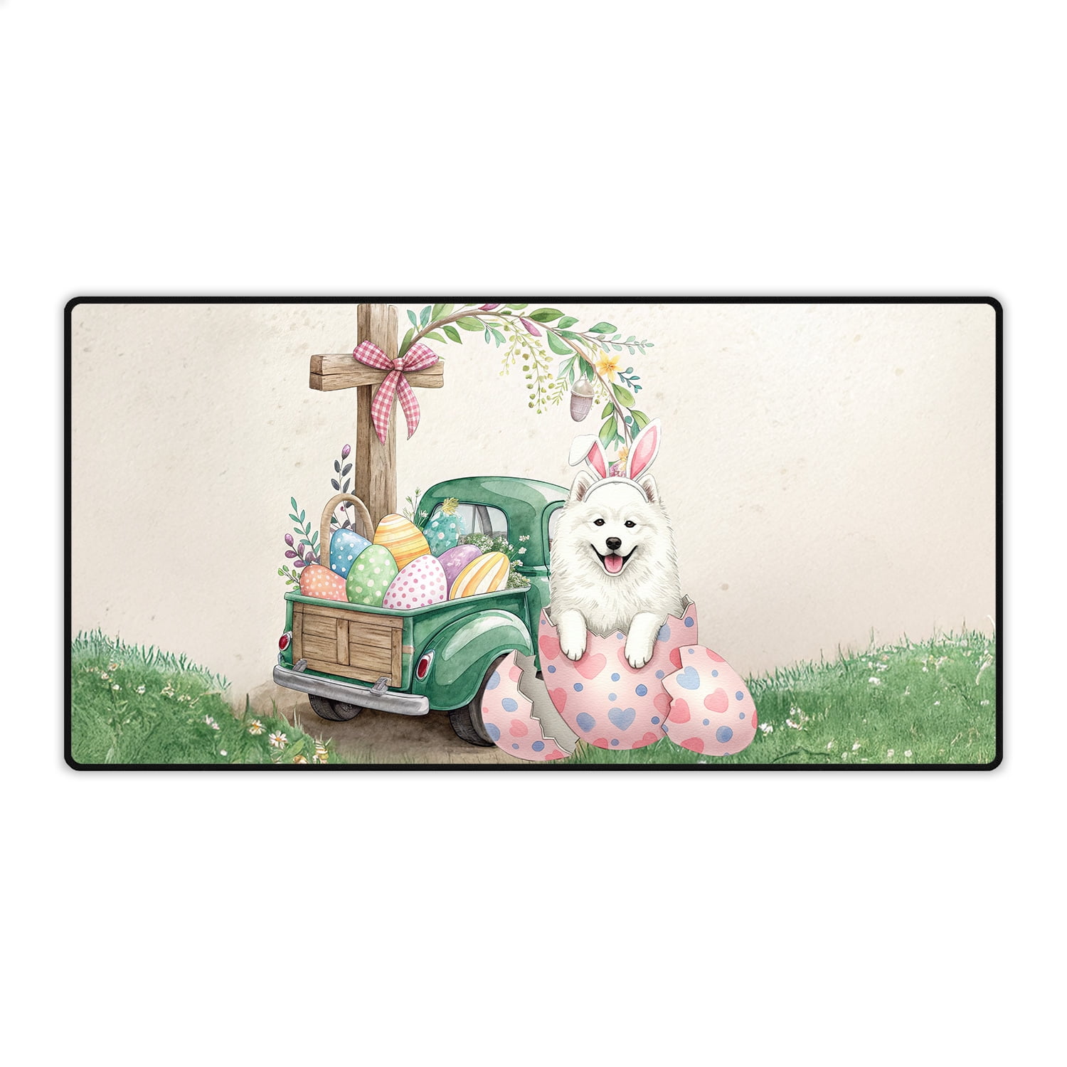 Easter Egg Samoyed Bunny Ear Welcome Spring Truck Desk Mat Full ...