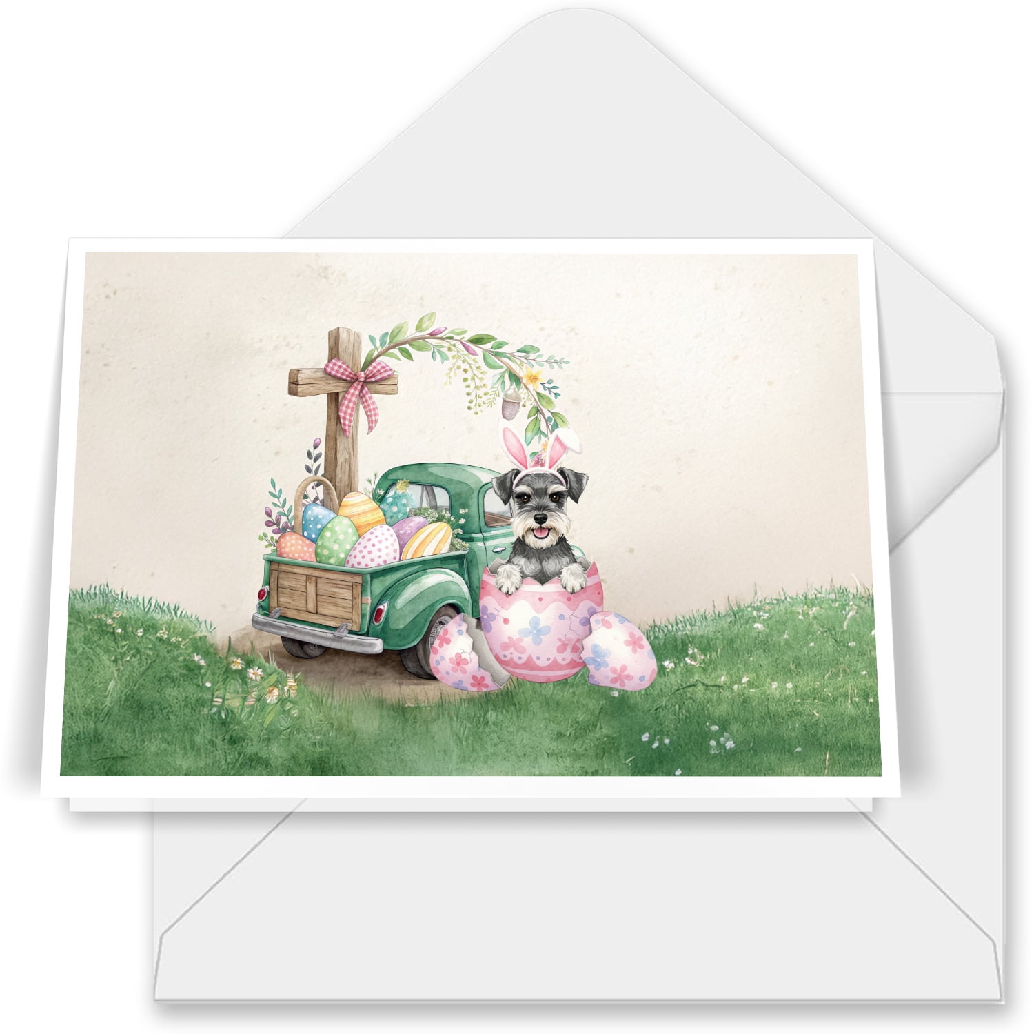 Easter Egg Schnauzer Bunny Ear Welcome Spring Truck 7x5in Folded ...