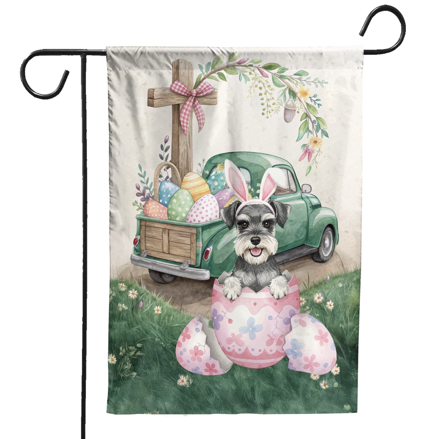 Easter Egg Schnauzer Bunny Ear Welcome Spring Truck Garden Flag 12x18in ...
