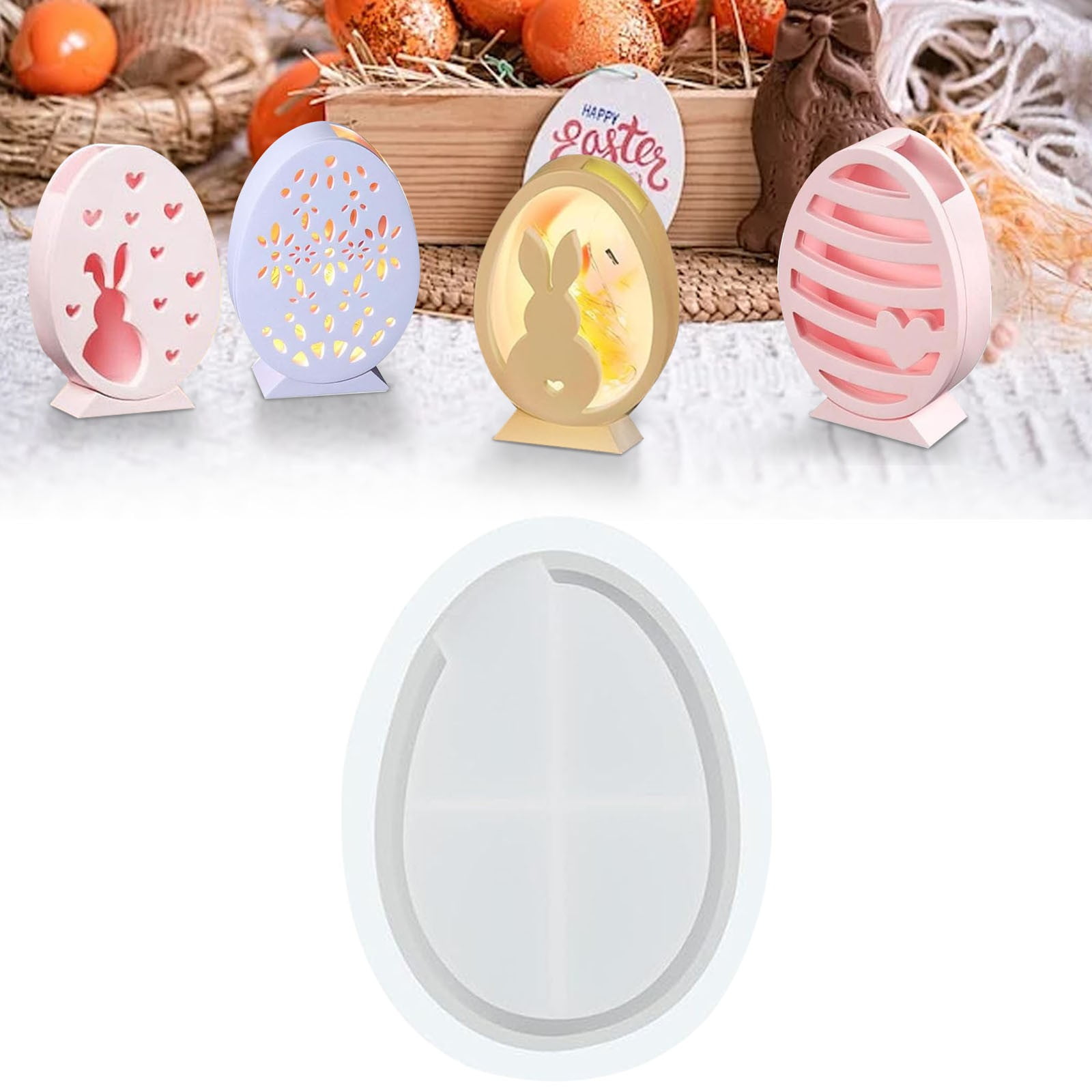 Easter Egg-Shaped Base Mold|DIY Easter Hollow Egg And Bunny Silicone ...