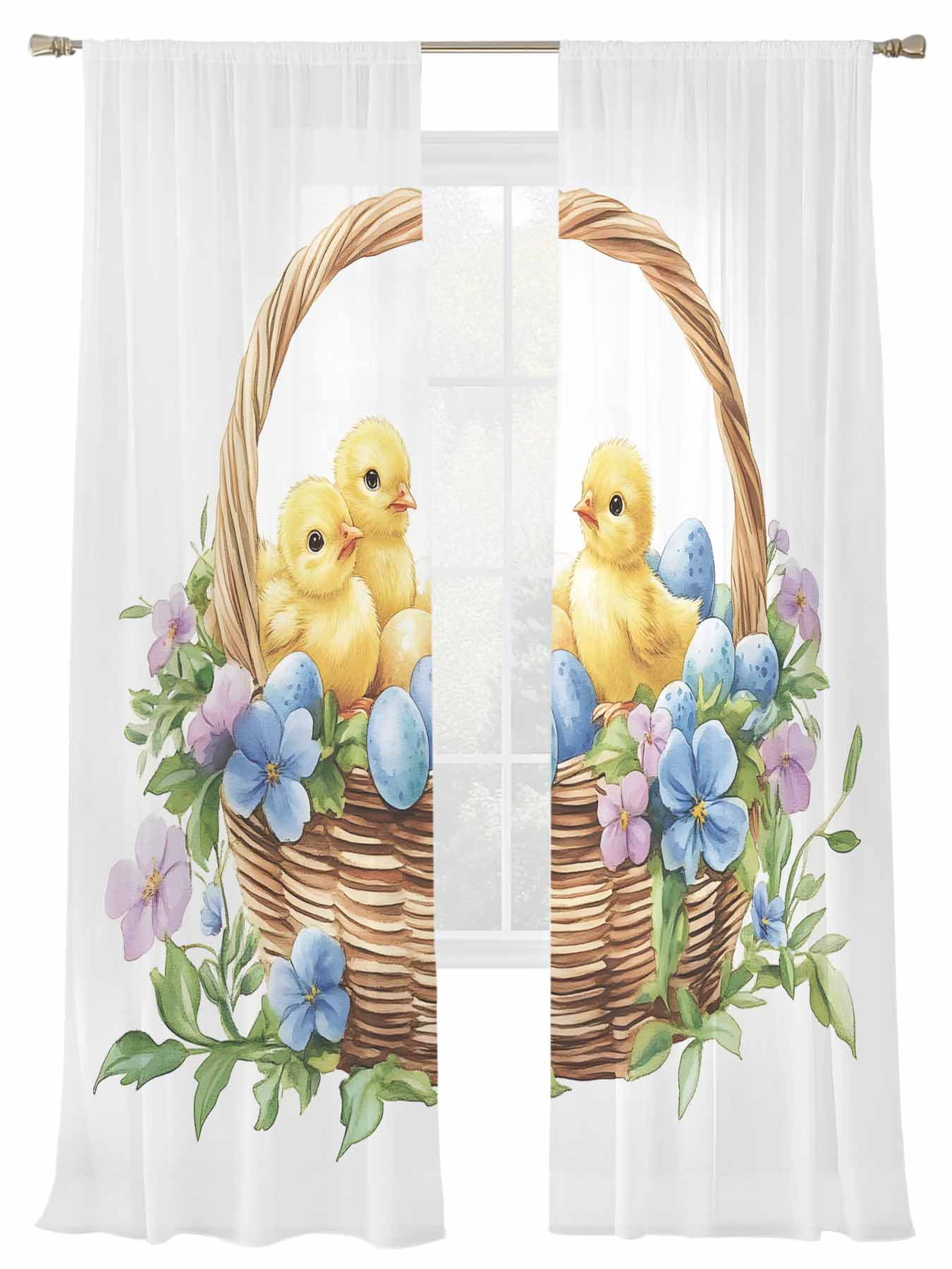 Easter Egg Sheer Curtains 2 Panels Set Cute Animal Sheer Window ...