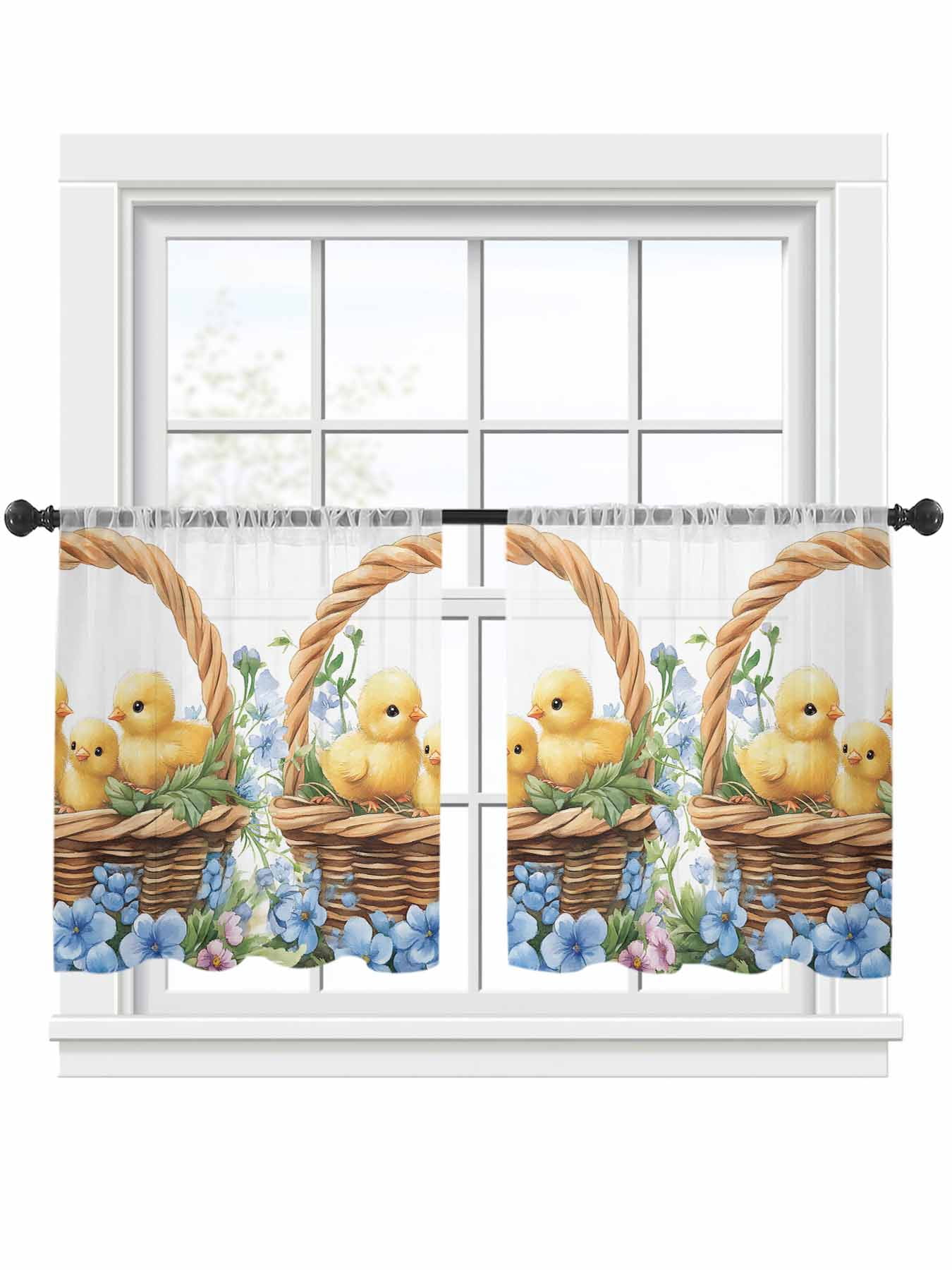 Easter Egg Sheer Curtains 2 Panels Set Cute Chicken Sheer Window ...