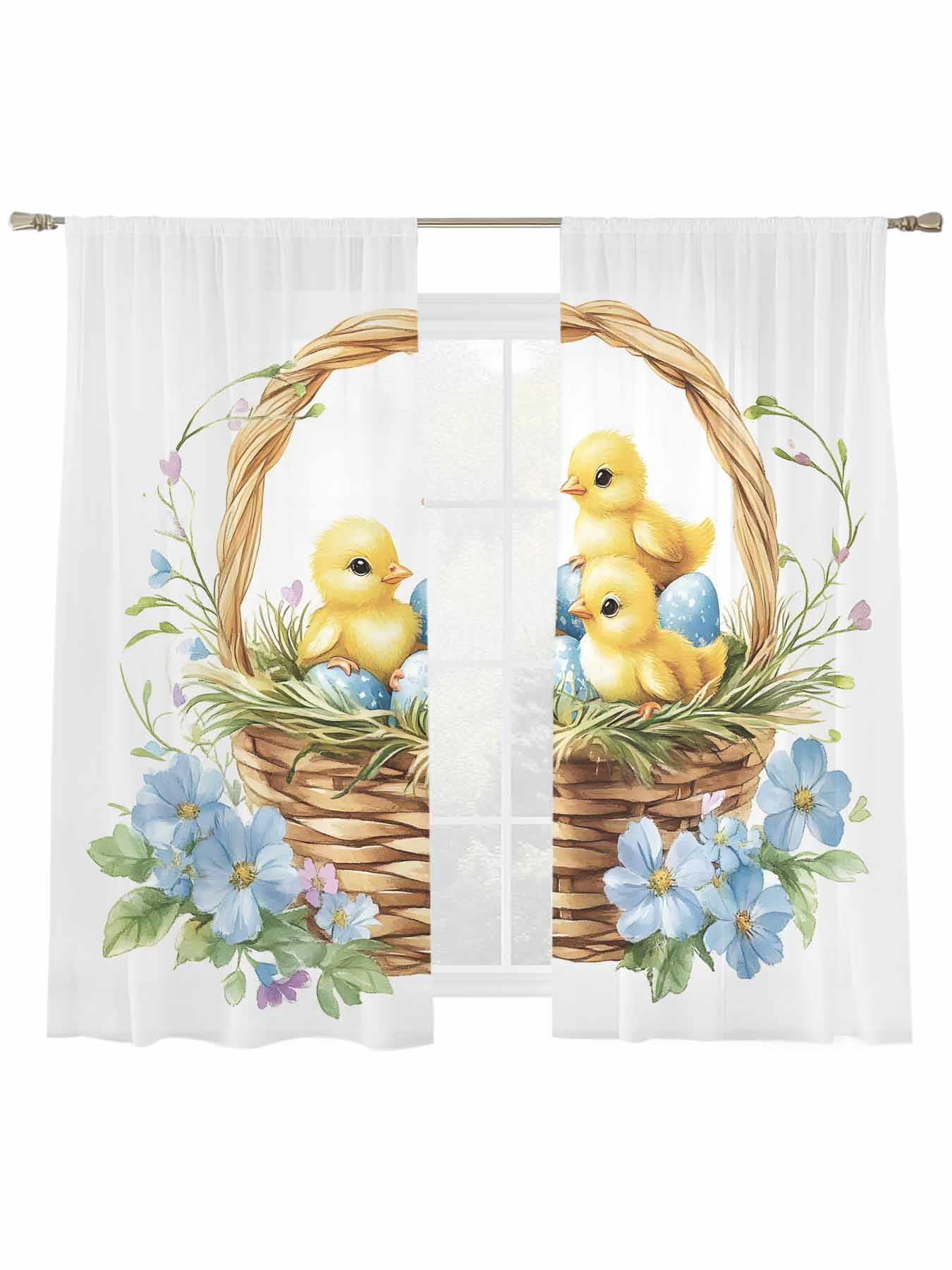 Easter Egg Sheer Curtains 2 Panels Set Cute Chicken Sheer Window ...