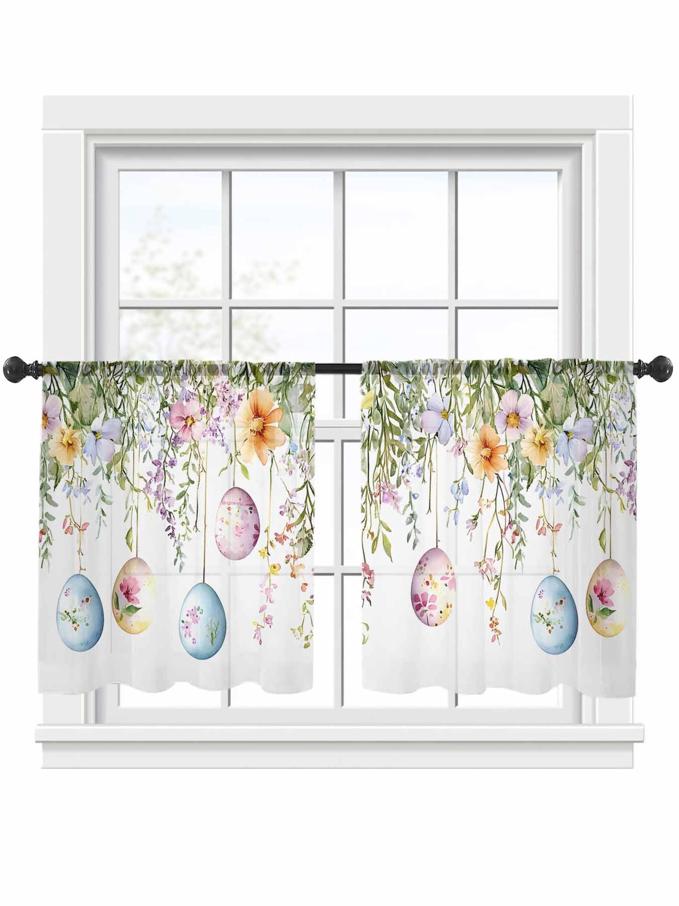 Easter Egg Sheer Curtains 2 Panels Set Spring Leaf Floral Sheer Window ...