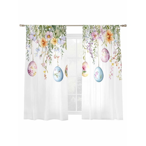 Easter Egg Sheer Curtains 2 Panels Set Spring Leaf Floral Sheer Window ...