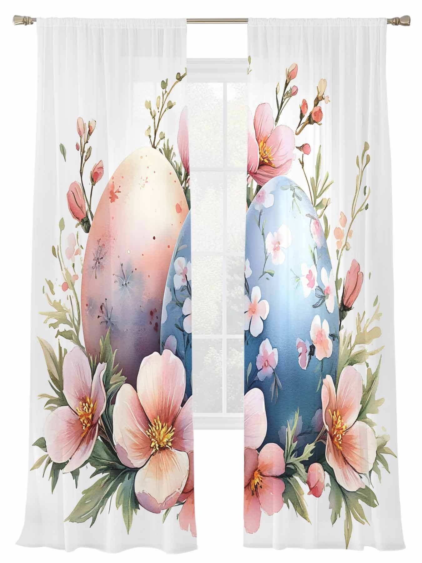 Easter Egg Sheer Curtains 2 Panels Set Watercolor Pink Blue Eggs ...