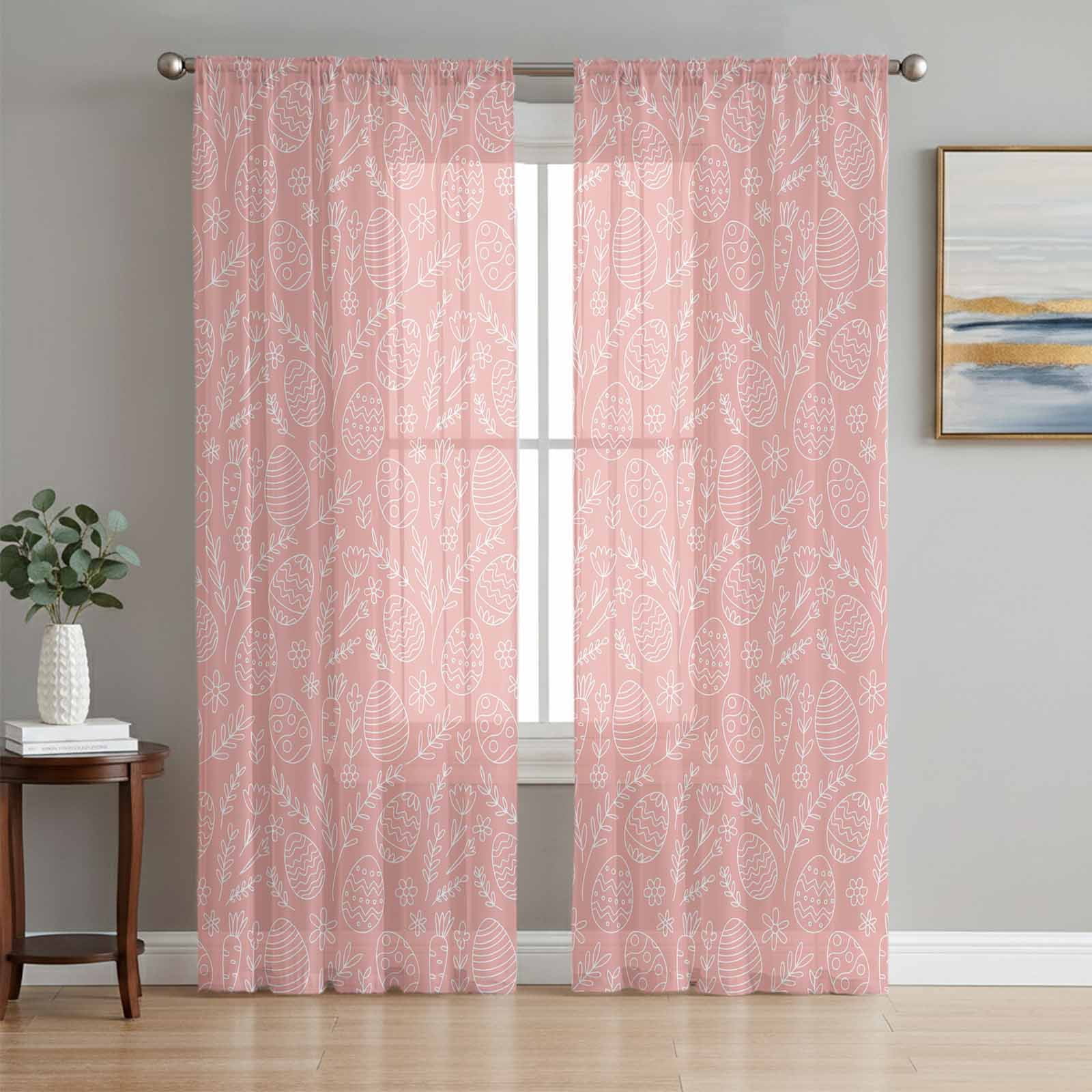 Easter Egg Sheer Curtains 63 Inch Length 2 Panels Set, Pink Flowers ...