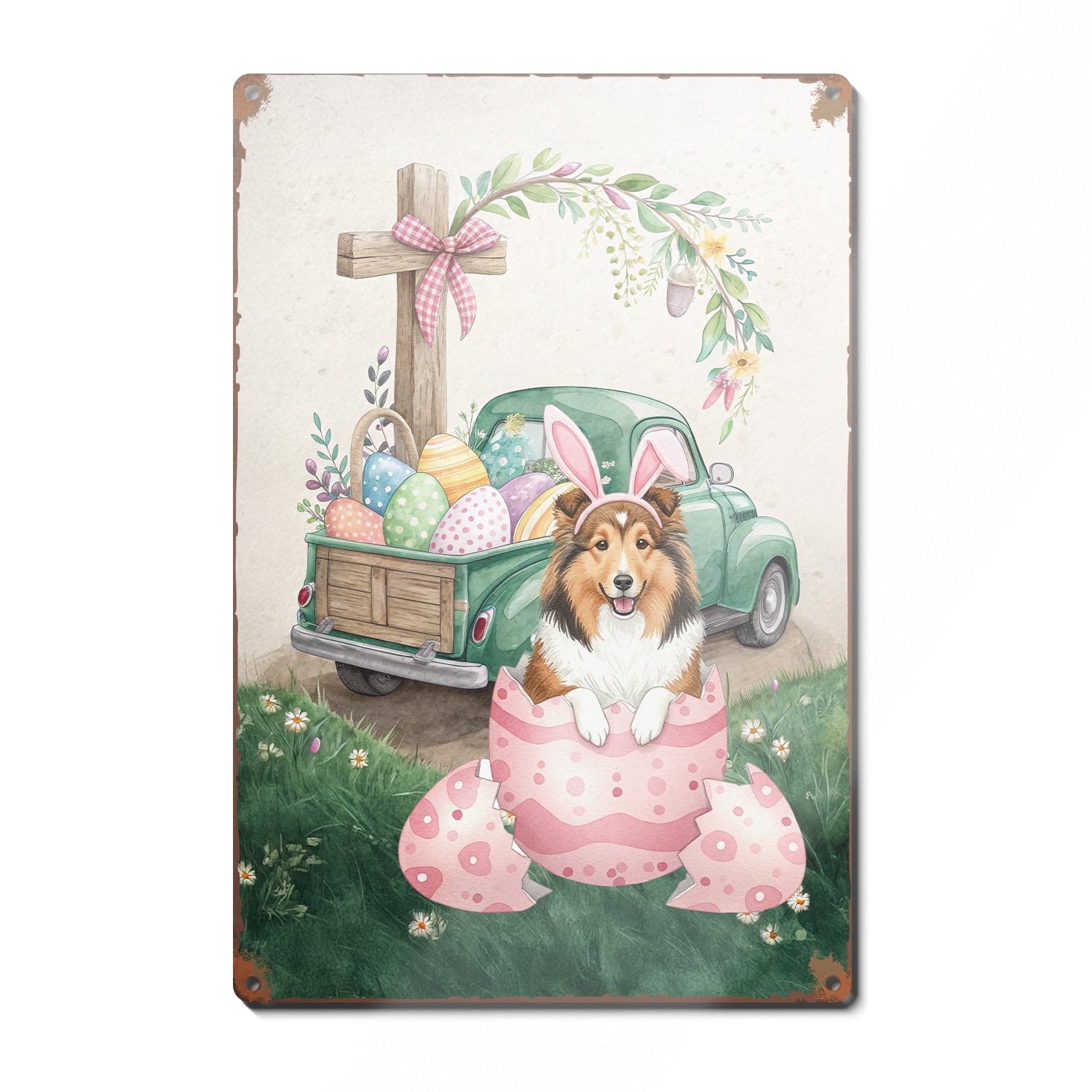 Easter Egg Shetland Sheepdog Bunny Ear Welcome Spring Truck Vertical ...