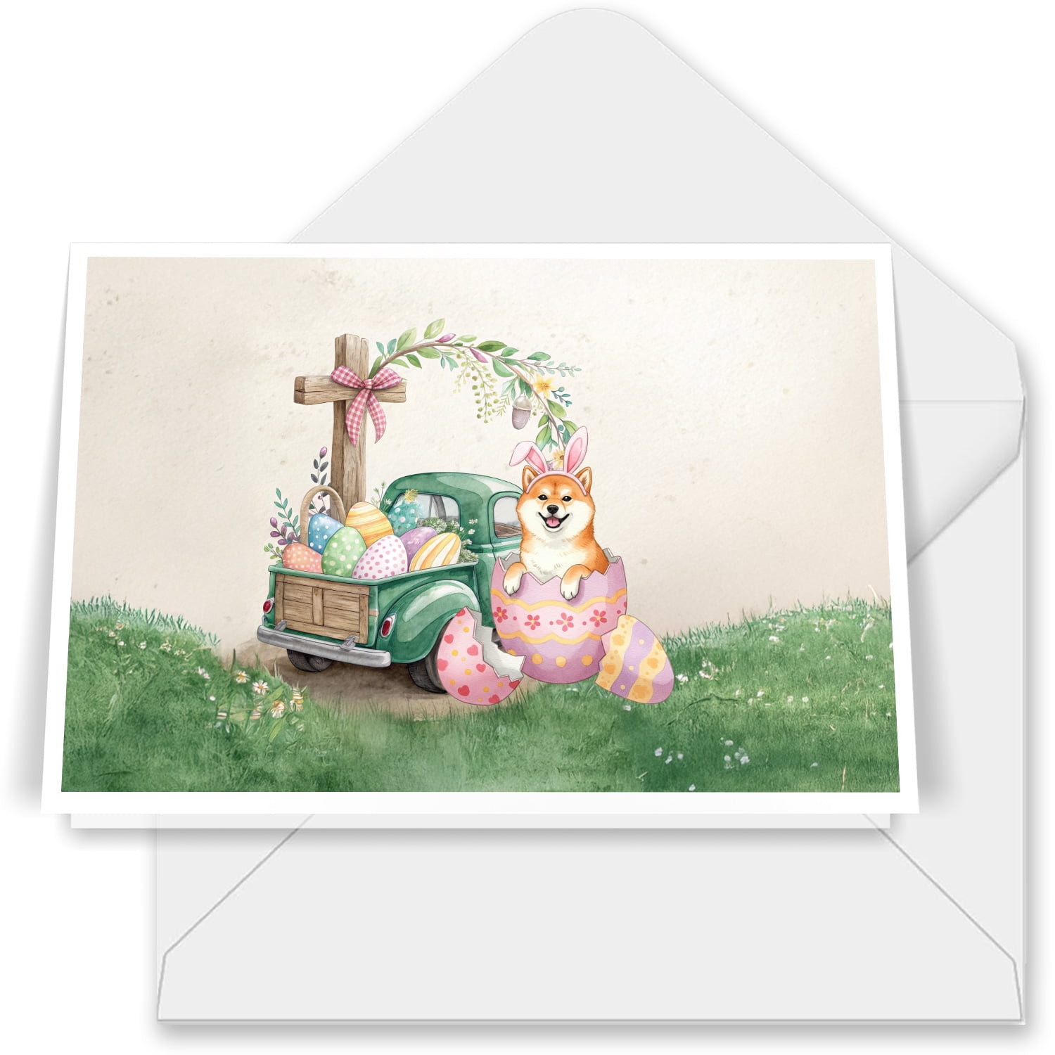 Easter Egg Shiba Inu Bunny Ear Welcome Spring Truck 7x5in Folded ...
