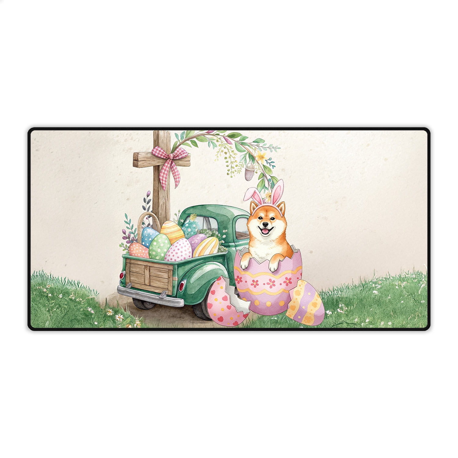 Easter Egg Shiba Inu Bunny Ear Welcome Spring Truck Desk Mat Full ...