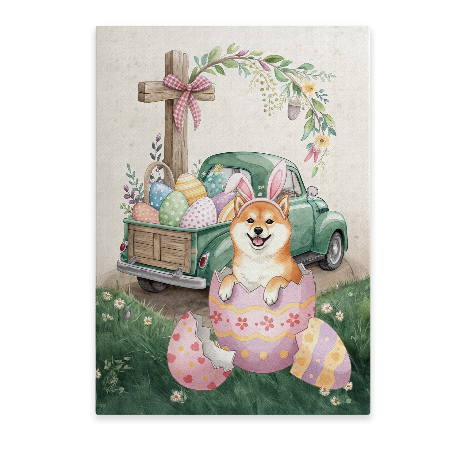 Easter Egg Shiba Inu Bunny Ear Welcome Spring Truck Vertical Matte ...