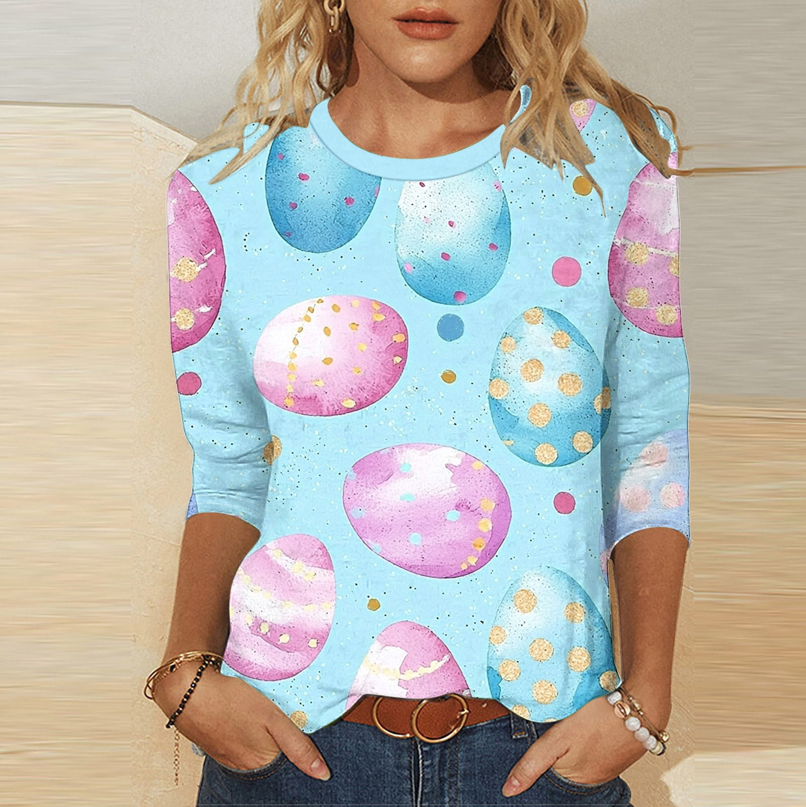 Easter Egg Shirt for Women Artistic Watercolor Gliding Eggs Print ...