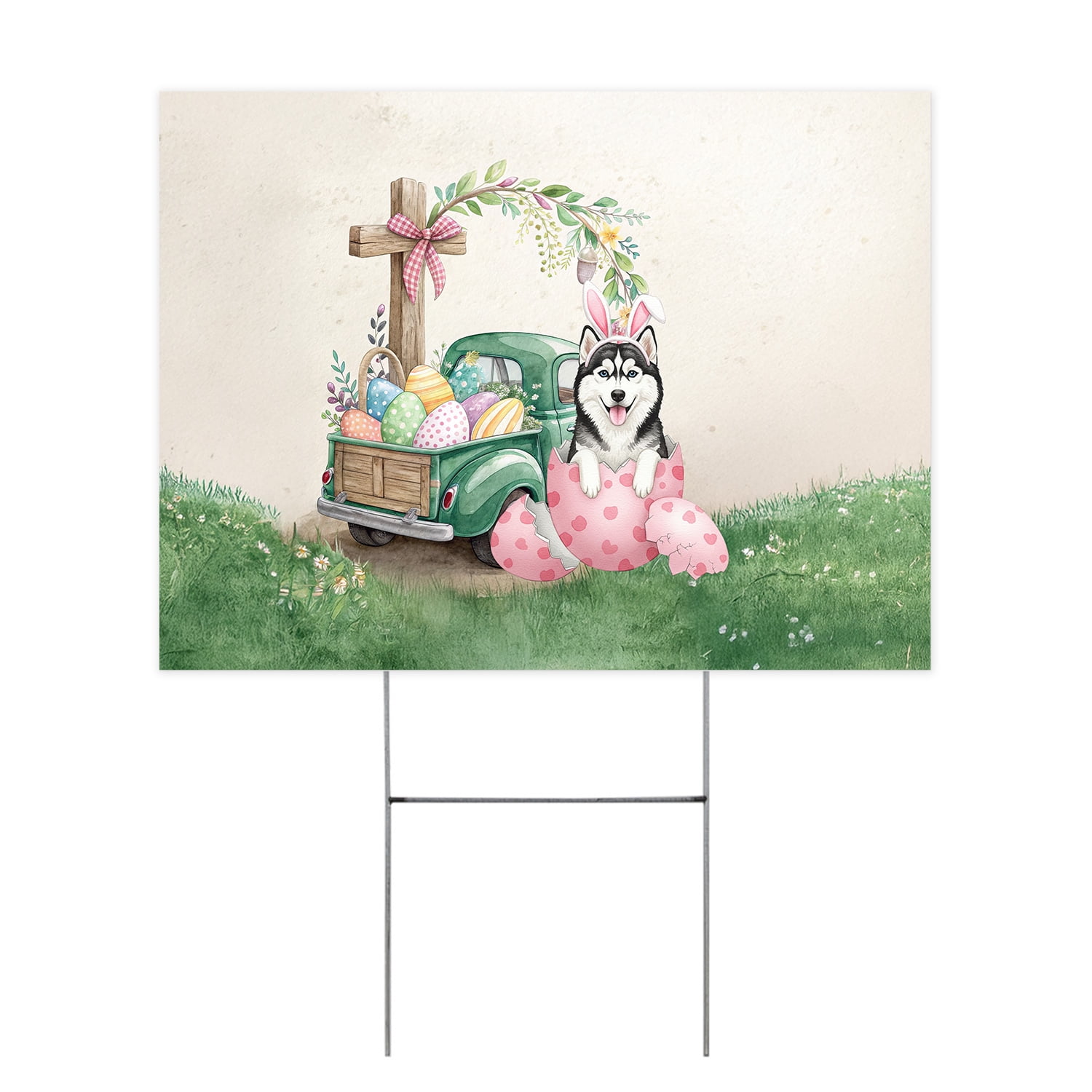 Easter Egg Siberian Husky Bunny Ear Welcome Spring Truck Yard Sign ...