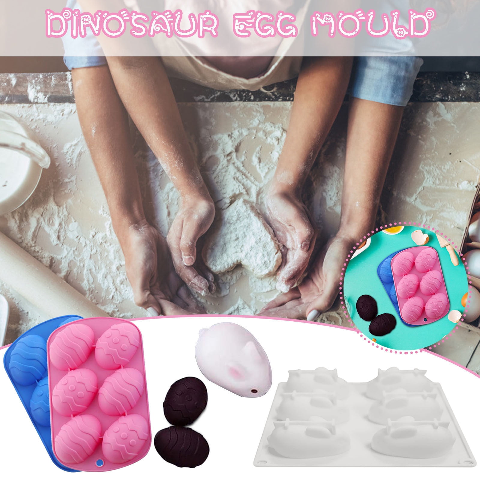 Easter Egg Silicone Bunny Chocolate Molds 3 Pack 18 Cavity Egg Rabbit ...