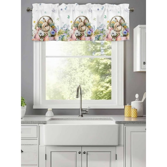 Easter Egg Spring Flower Cute Rabbit Valances for Windows,Rod Pocket ...