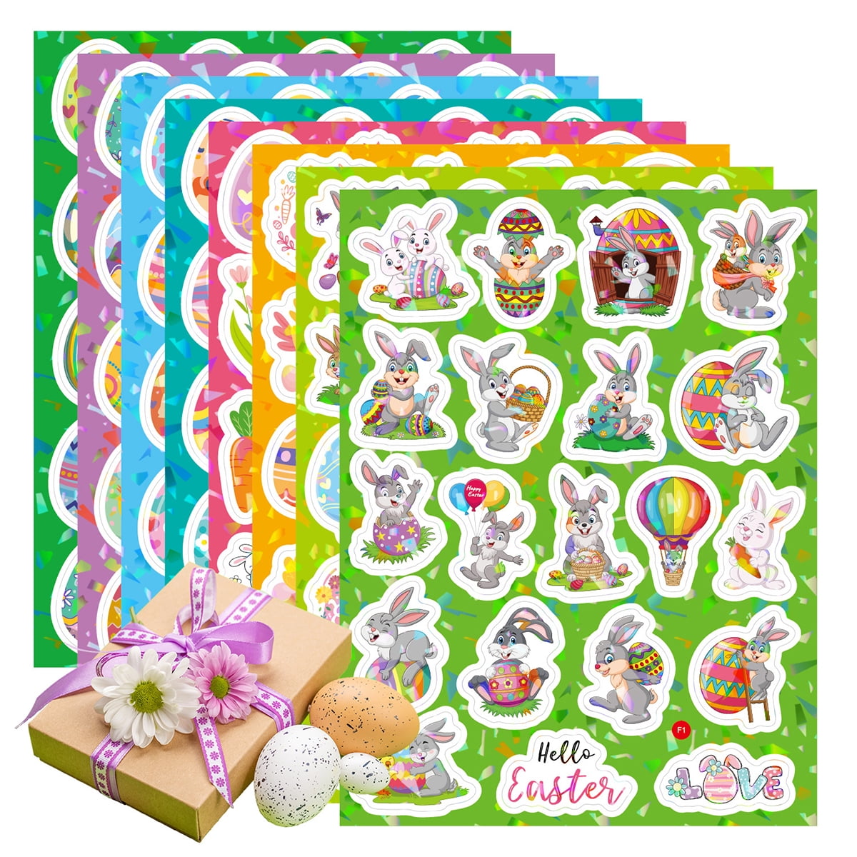 Easter Egg Stickers Holographic - 24 Sheets (480 Stickers) Waterproof ...