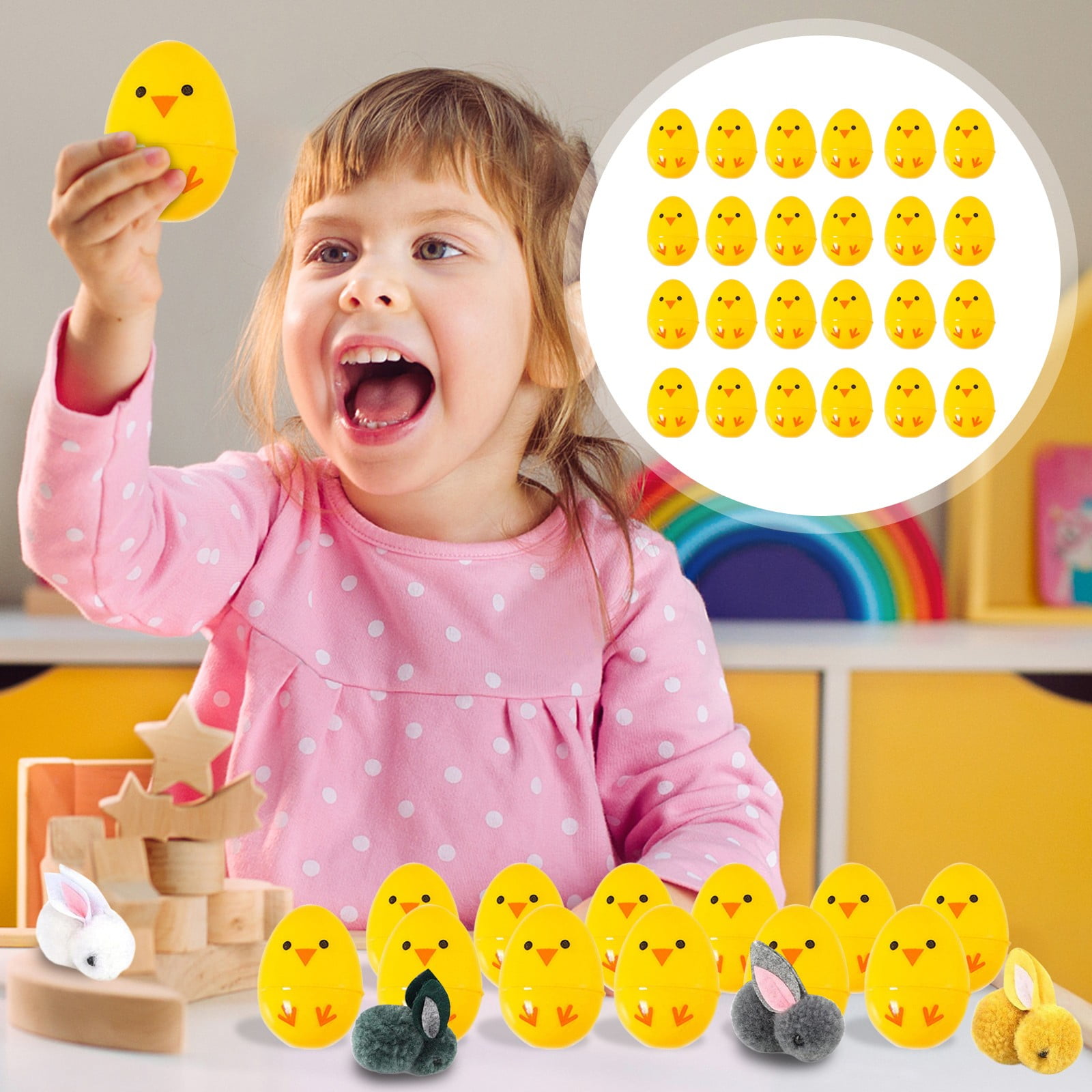 Easter Egg Stuffers, 24 Pack Easter Egg Fillable Yellow Chick Design Plastic Eggs for Easter Egg ...