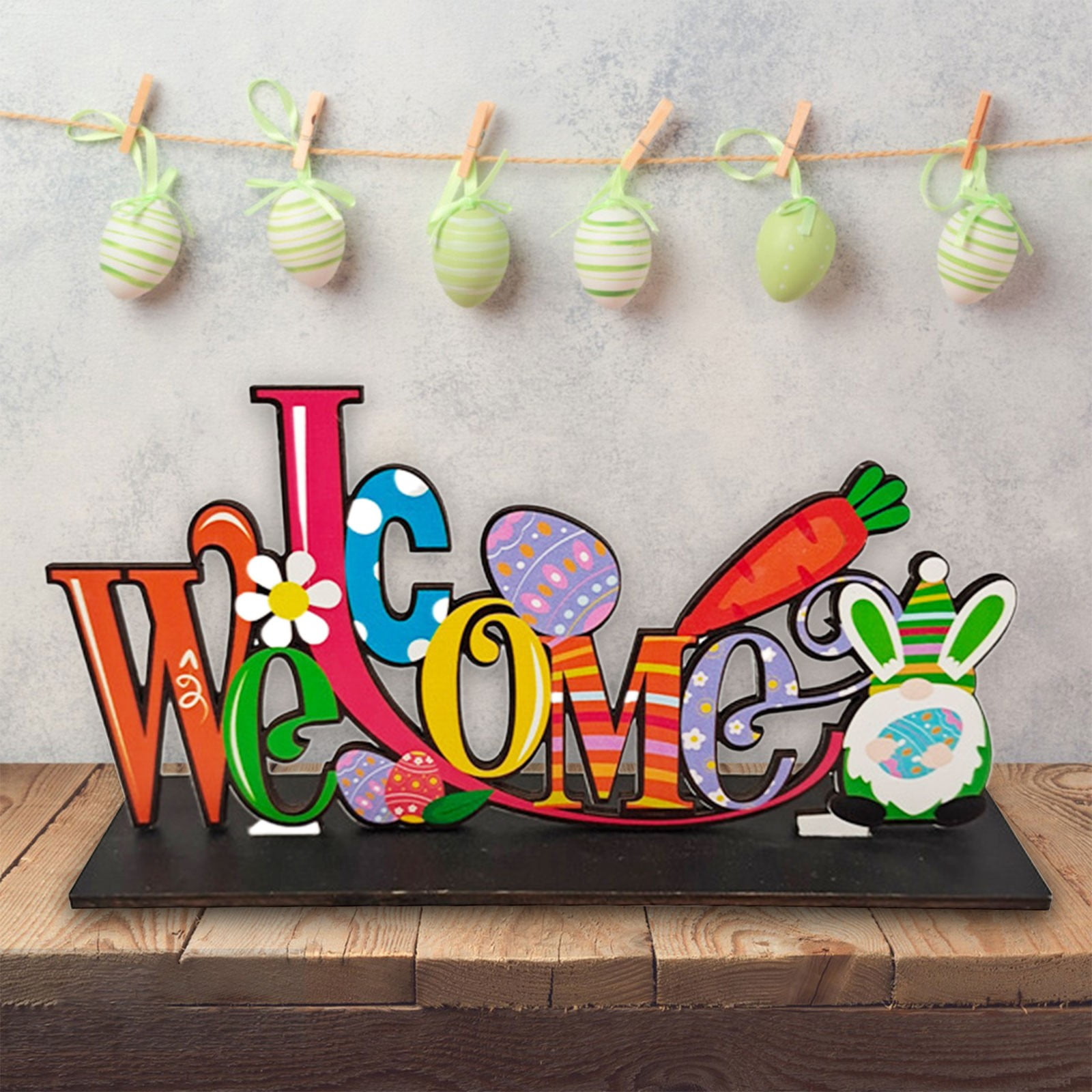 Easter Egg Table Wooden Signs Happy Easter Block Decorations ...