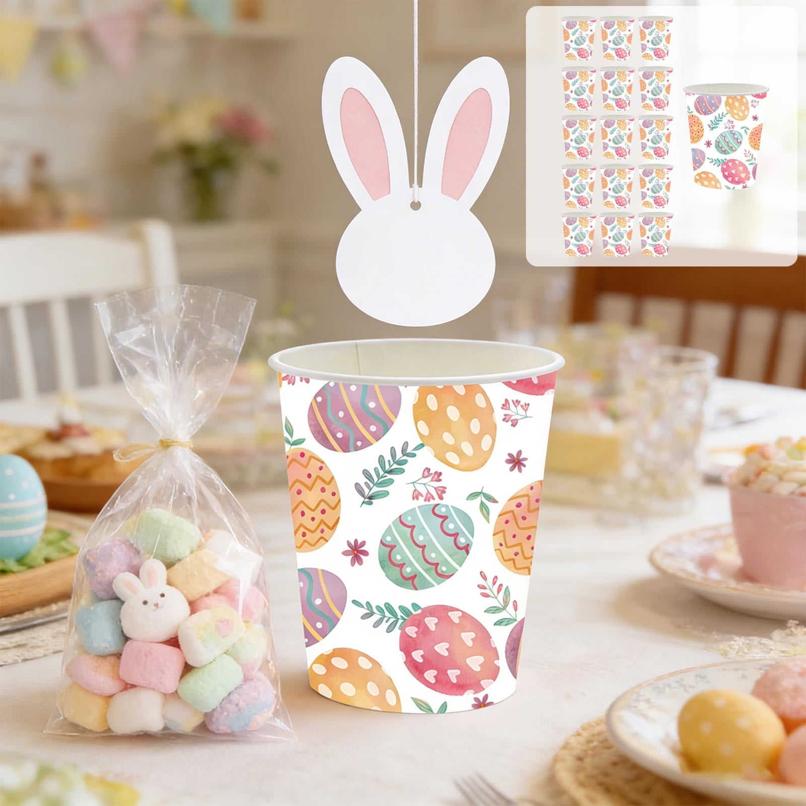 Easter Egg Theme Party Tableware Set - 16Pcs Disposable Plates, Cups ...