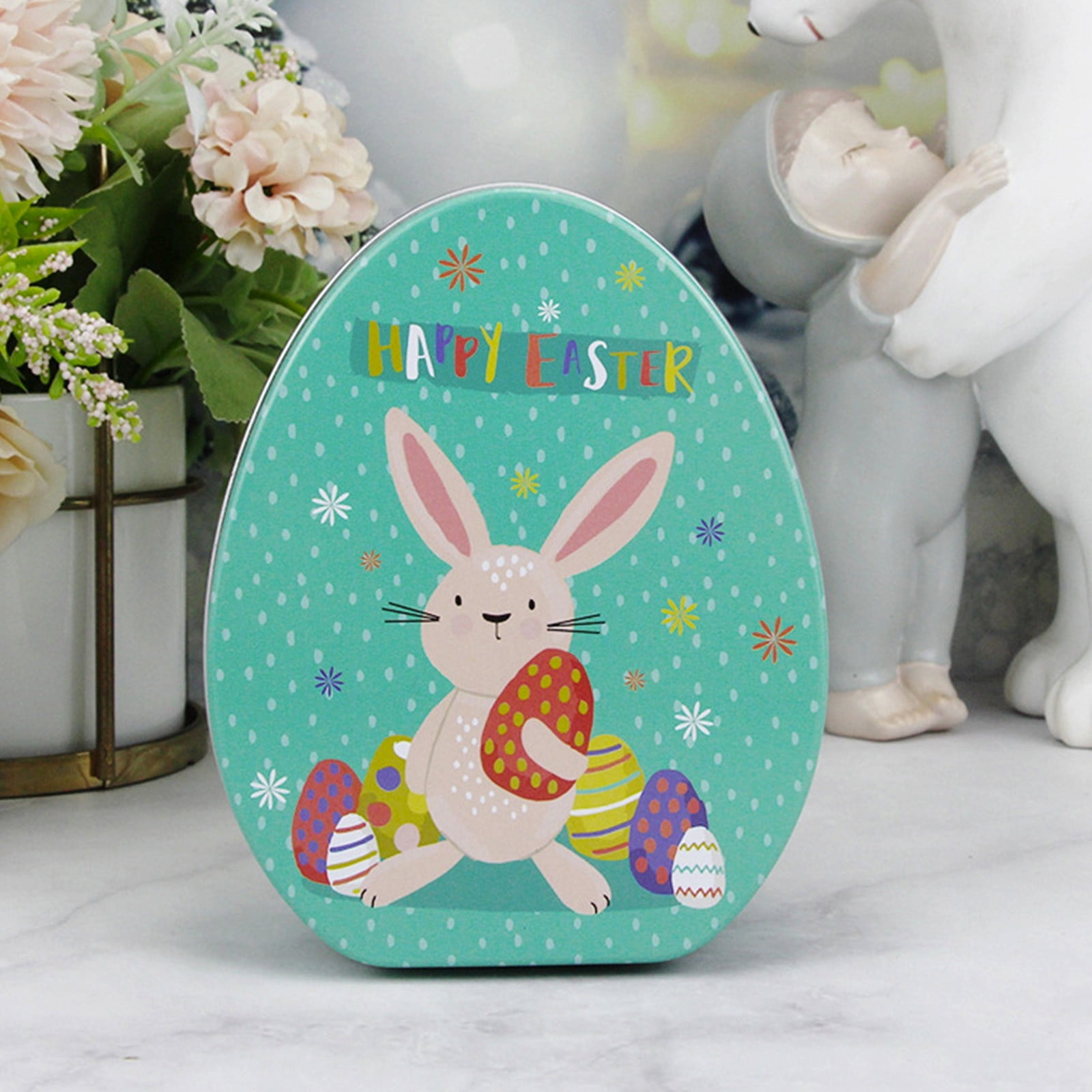 Easter Egg Tin Box with Rabbit Pattern Candy Chocolate Storage ...